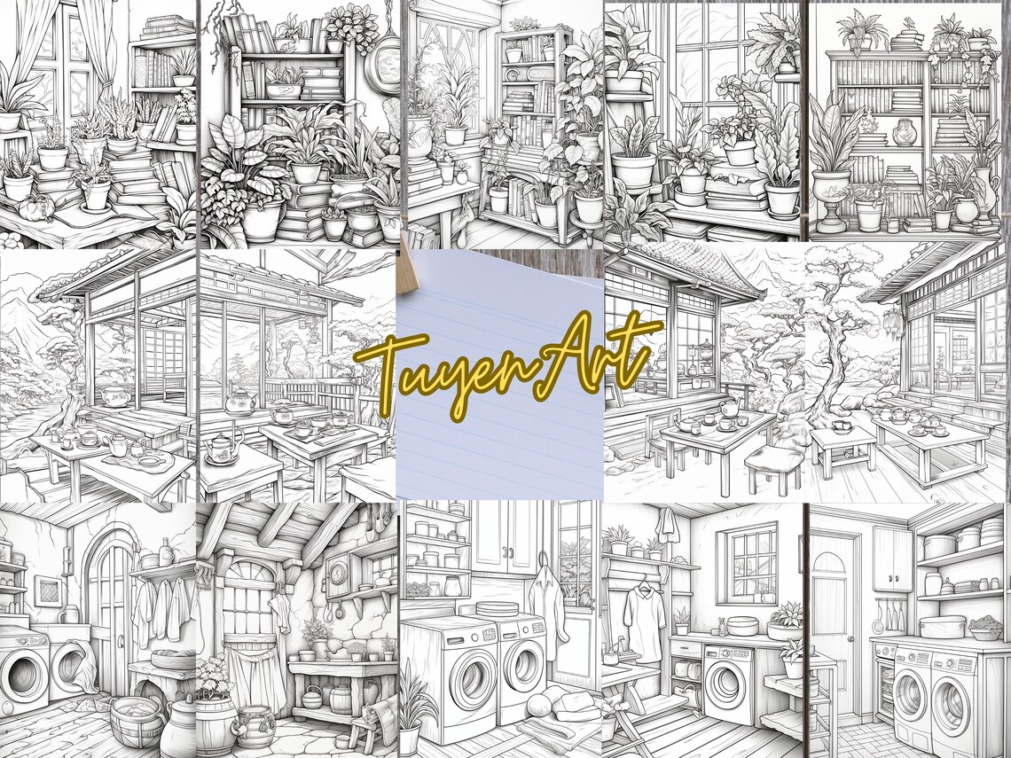 Big Bundle Interior Design Coloring Book Modern & Minimal, Boho and ...