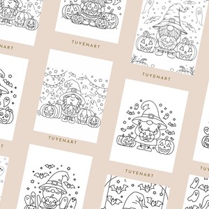 Halloween Gnomes Coloring Book, Cute Gnome Coloring Pages, Halloween ...