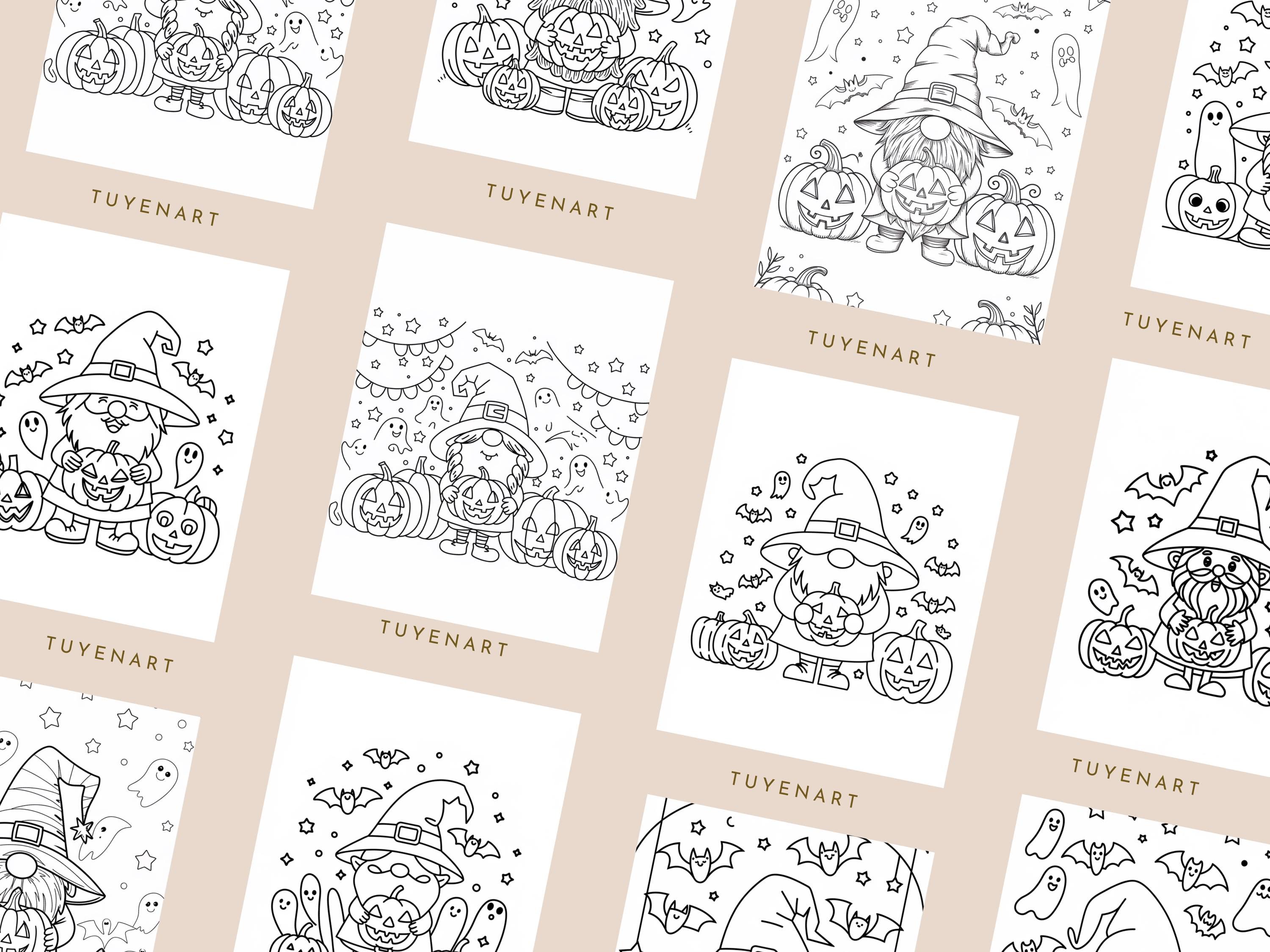 Halloween Gnomes Coloring Book, Cute Gnome Coloring Pages, Halloween ...