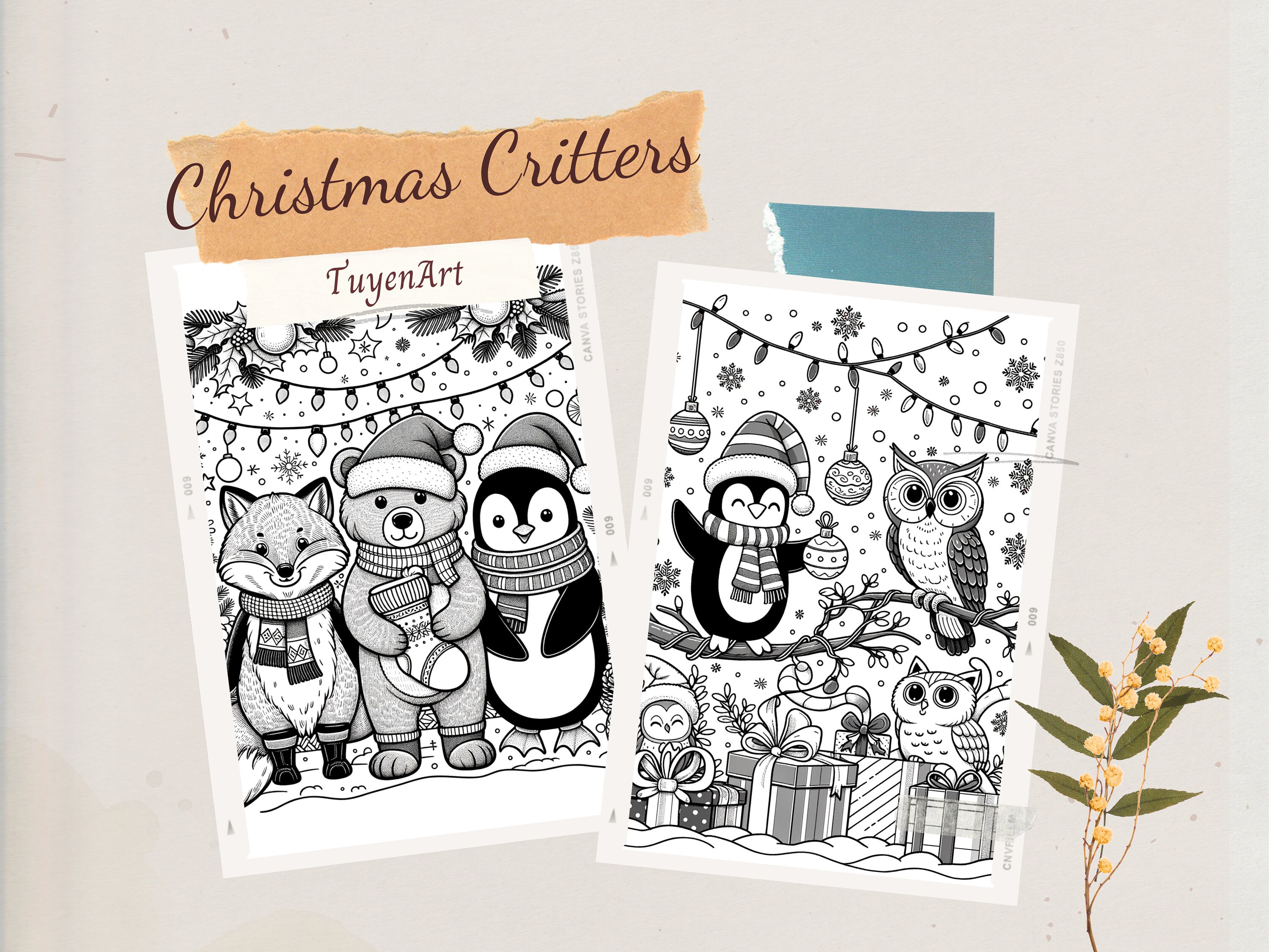 Christmas Critters Coloring Book Collection, Christmas Animals Coloring ...