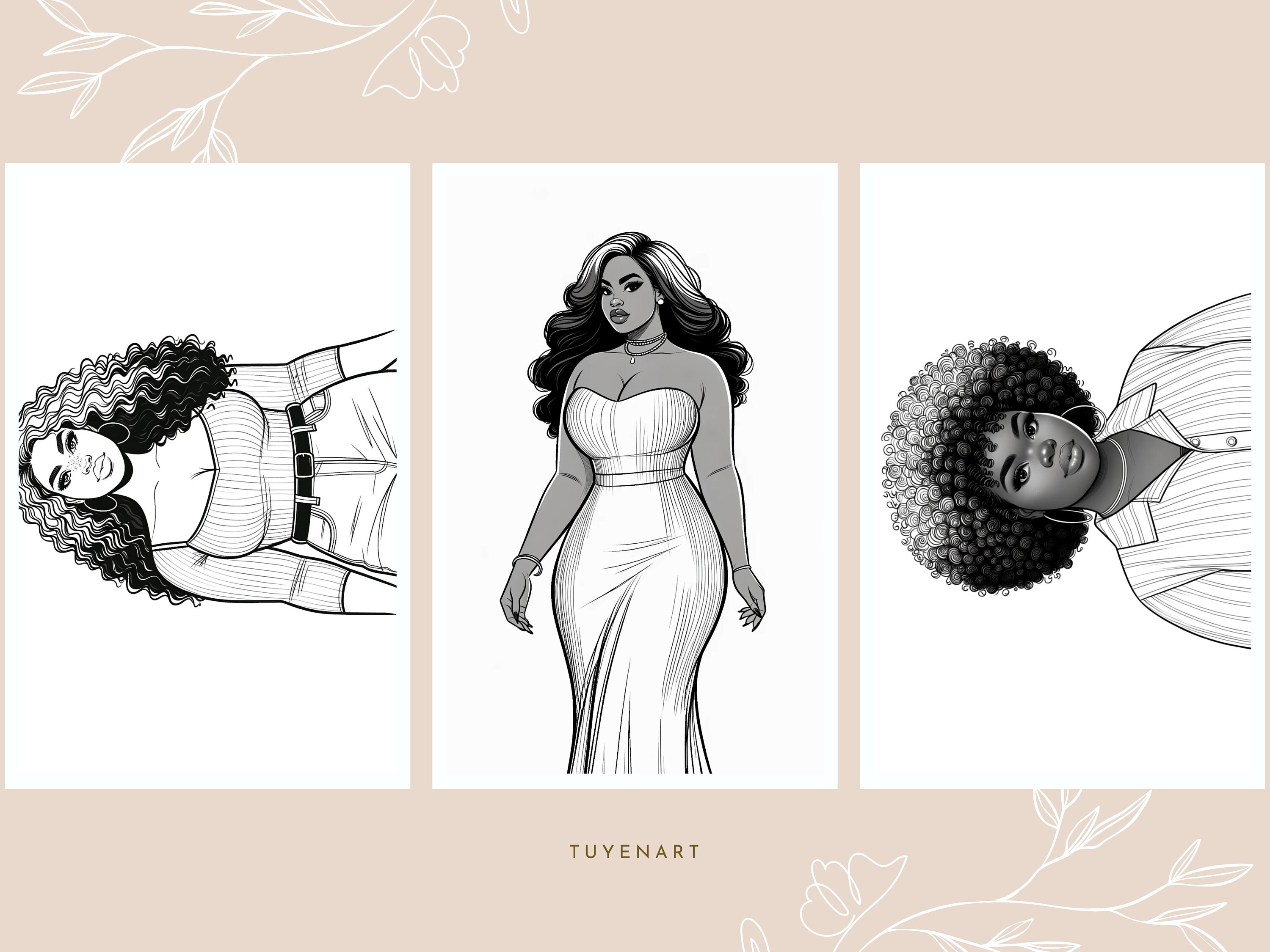 African Curvy Beauties Coloring Book, A Fashion Coloring Page for Women ...