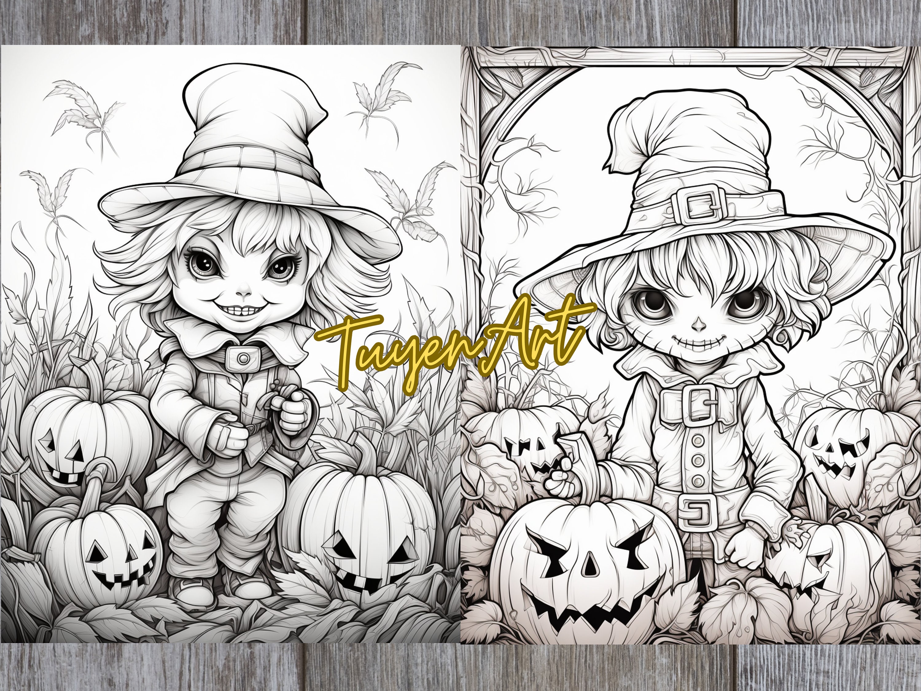 Cute Scarecrows Coloring Book, Halloween Coloring Pages, Fall Cute ...