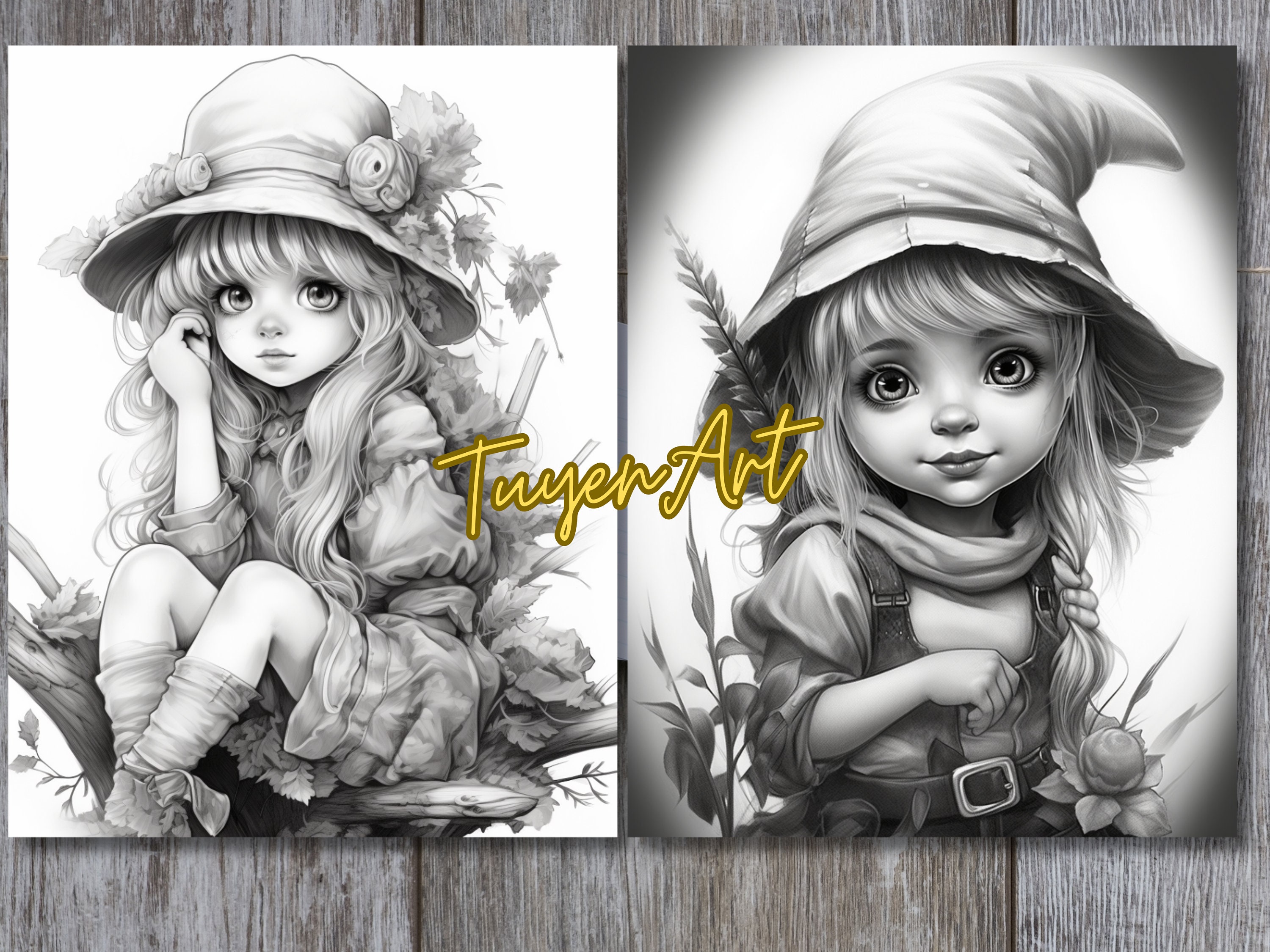 Cute Darling Young Gnome Girl, Coloring Pages for Adults and Kids, PDF ...