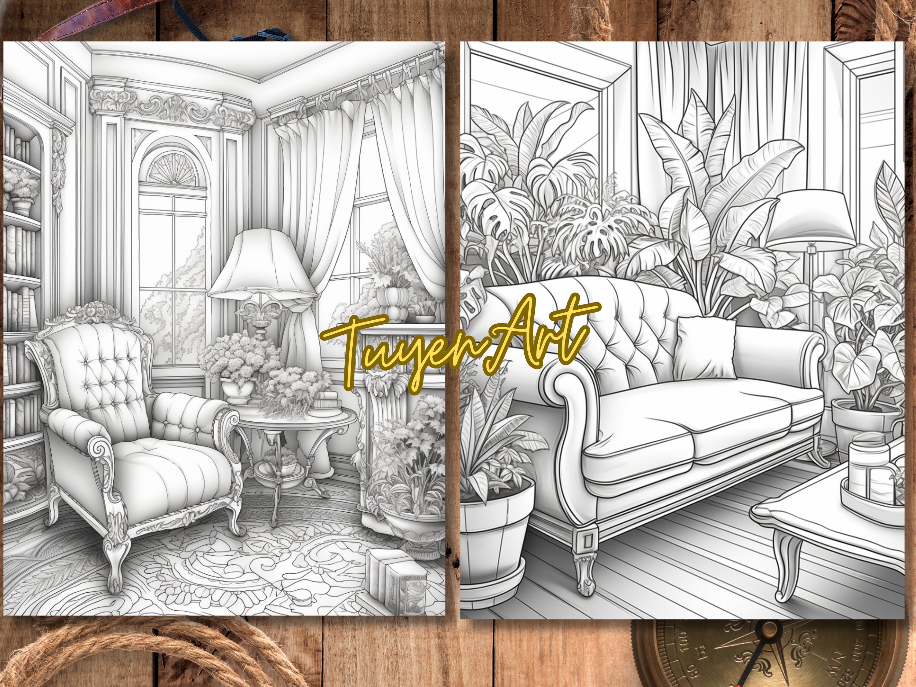 Cute Interior Designs Coloring Book for Adults Boho and - Etsy