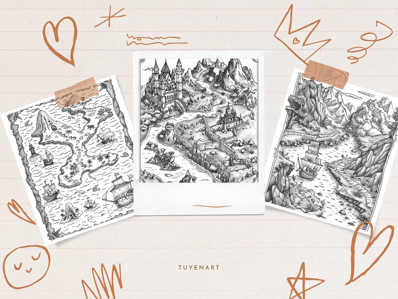 Fantasy Map Coloring Book, Landscapes Fantasy Worlds Coloring Page ...