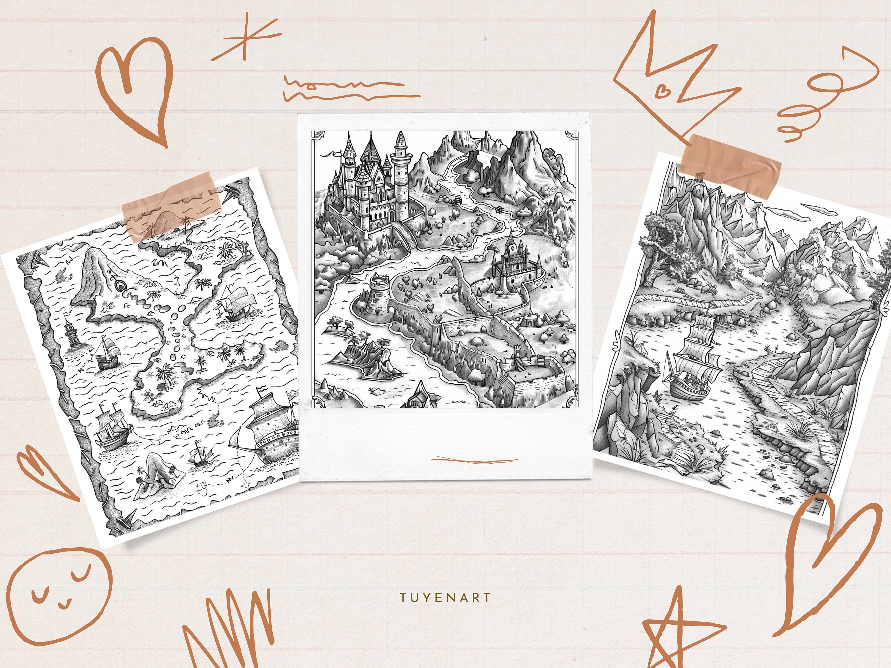 Fantasy Map Coloring Book, Landscapes Fantasy Worlds Coloring Page ...