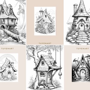 Gnome House Coloring Book, Gnome Fairy House Coloring Pages, Forest ...