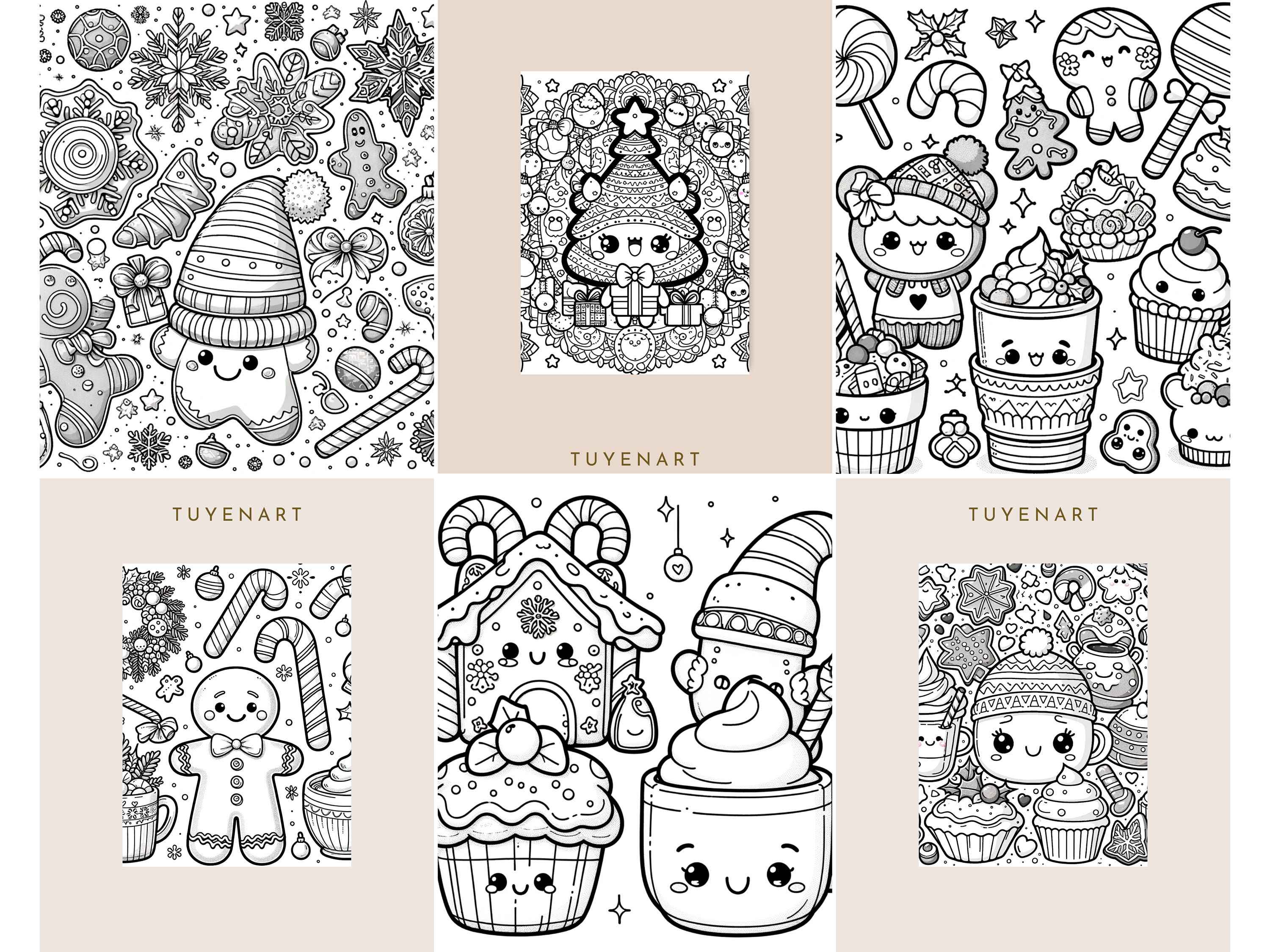 Kawaii Christmas Food Coloring Book, Kawaii Christmas Coloring Pages ...