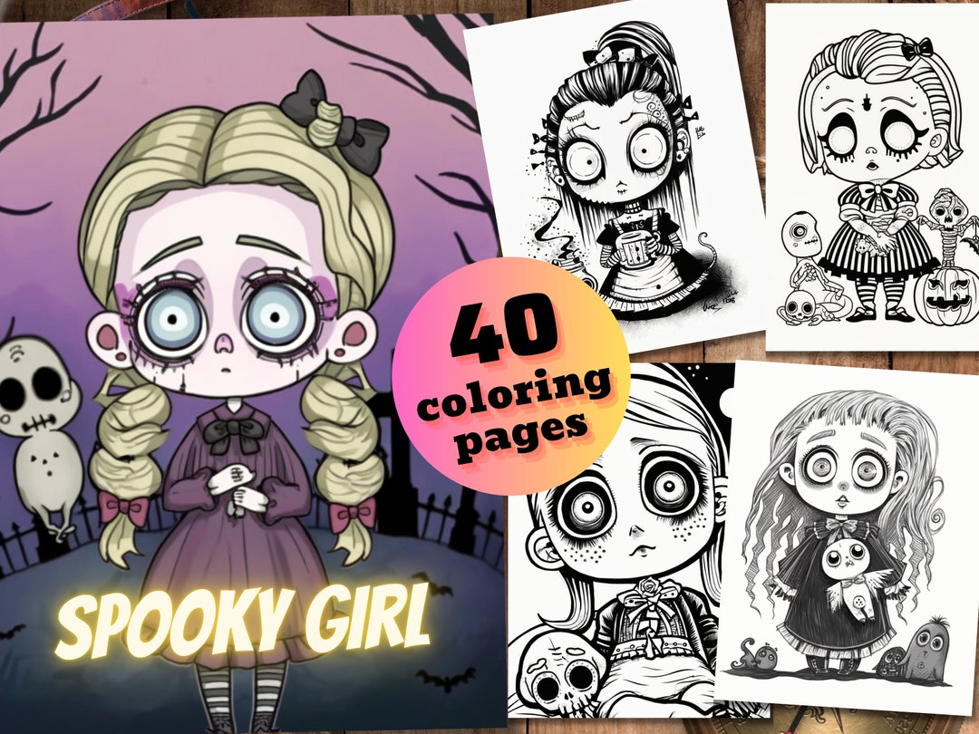 Spooky Girl - Horror Coloring Book for Kids & Adults, Spooky Coloring ...