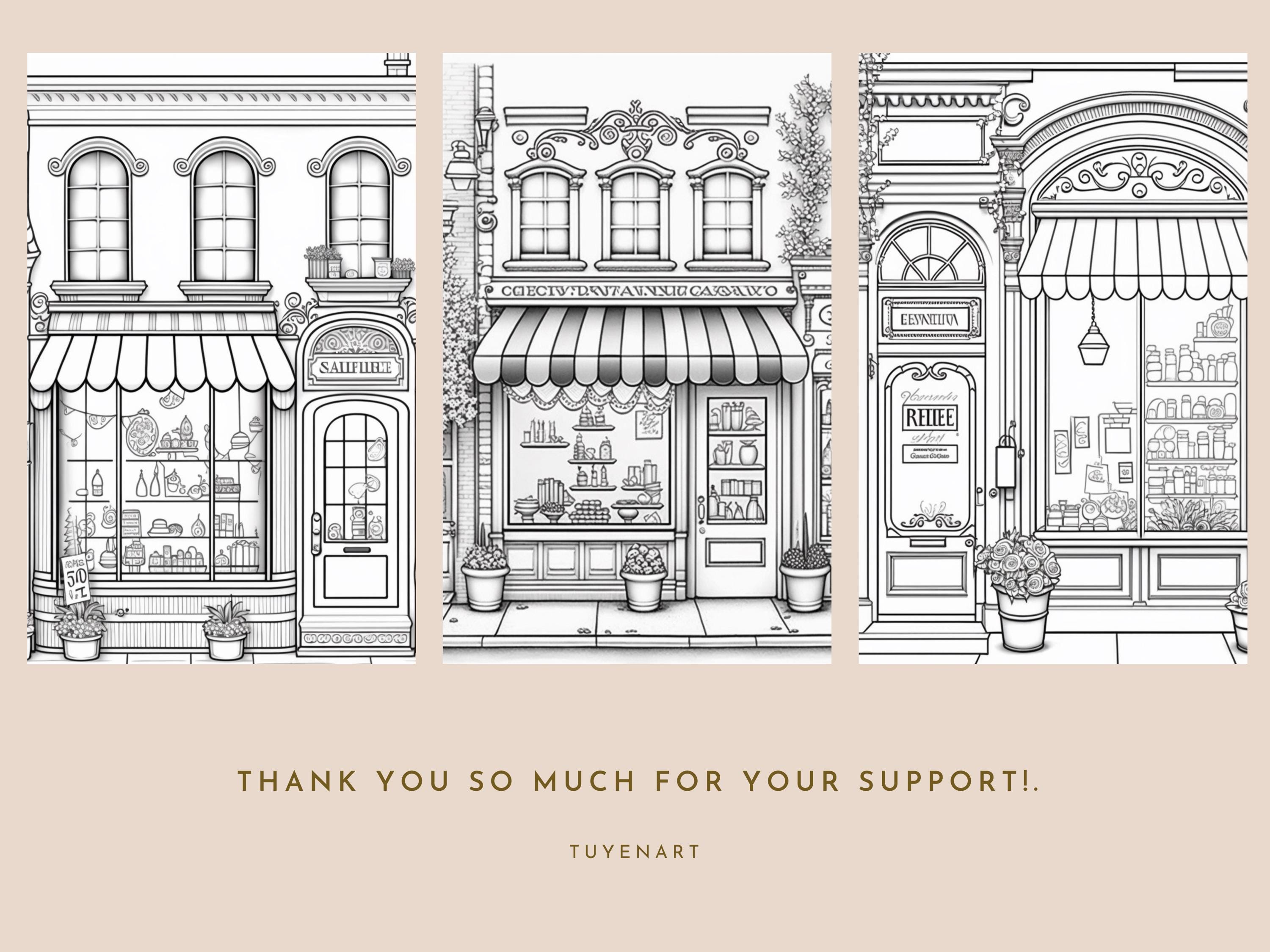 Whimsical Store Fronts Coloring Book, Shopfronts Coloring Page ...