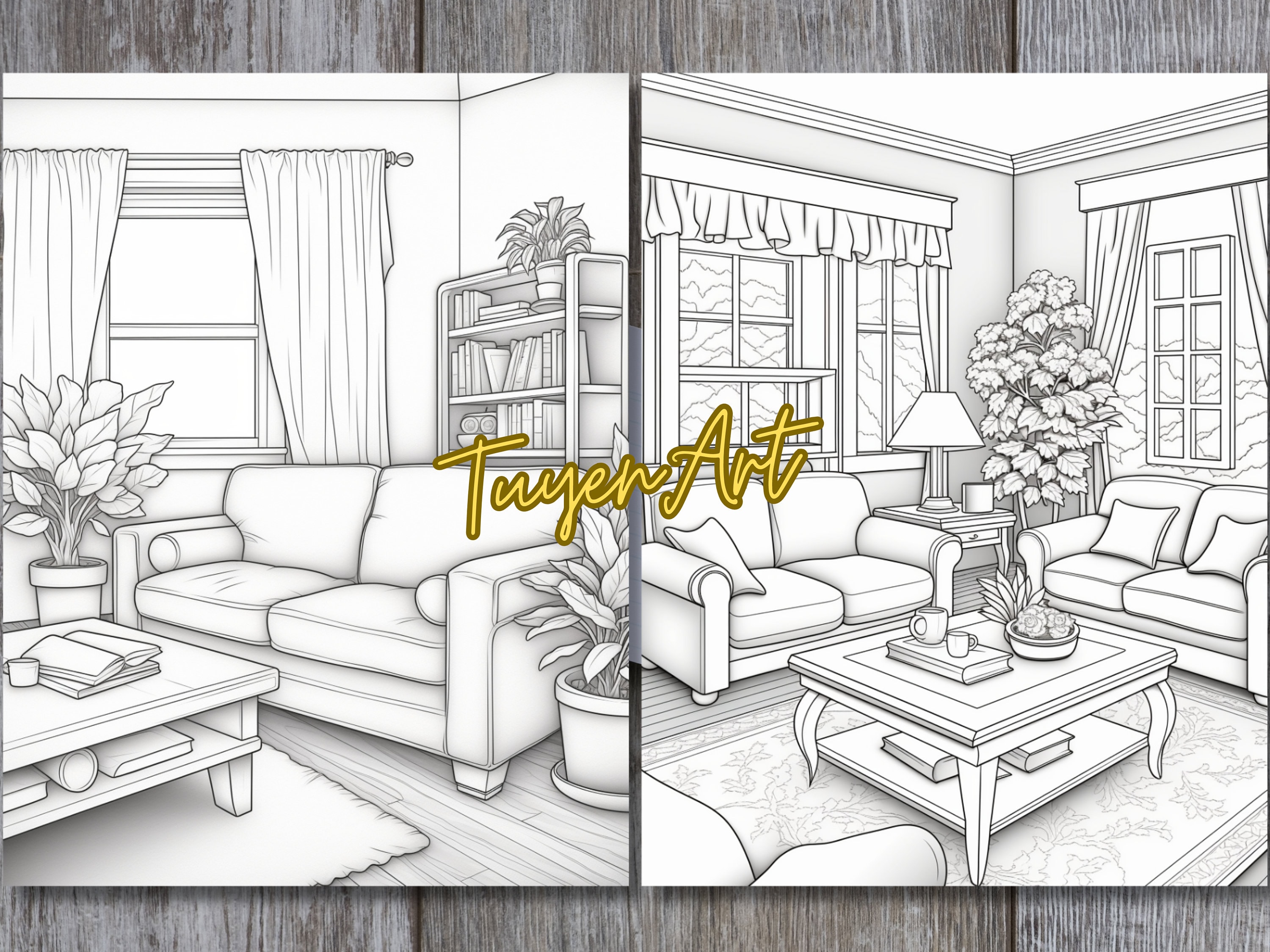 Modern & Minimal Living Room Coloring Book, Interior Design Coloring ...