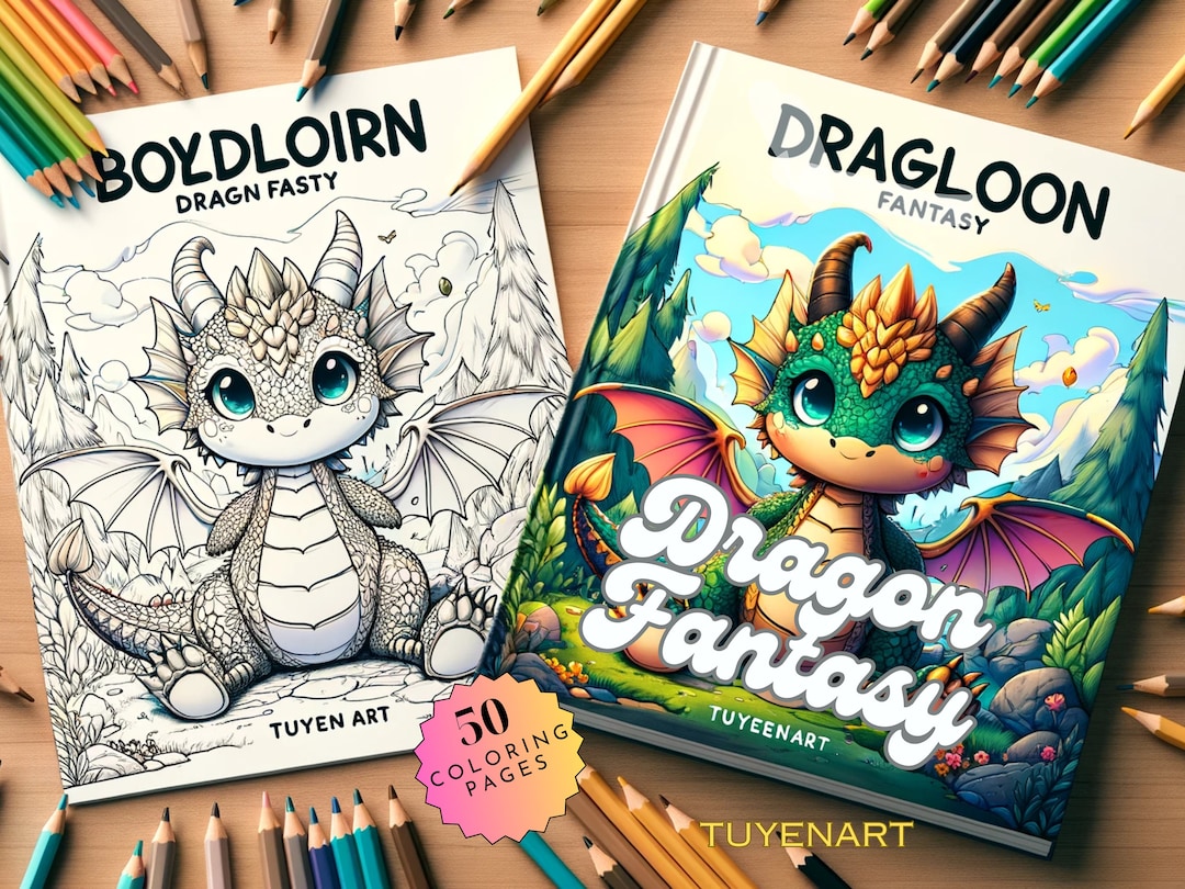 Baby Woodland Dragon Fantasy Coloring Book, Dragon Woodland Grayscale ...
