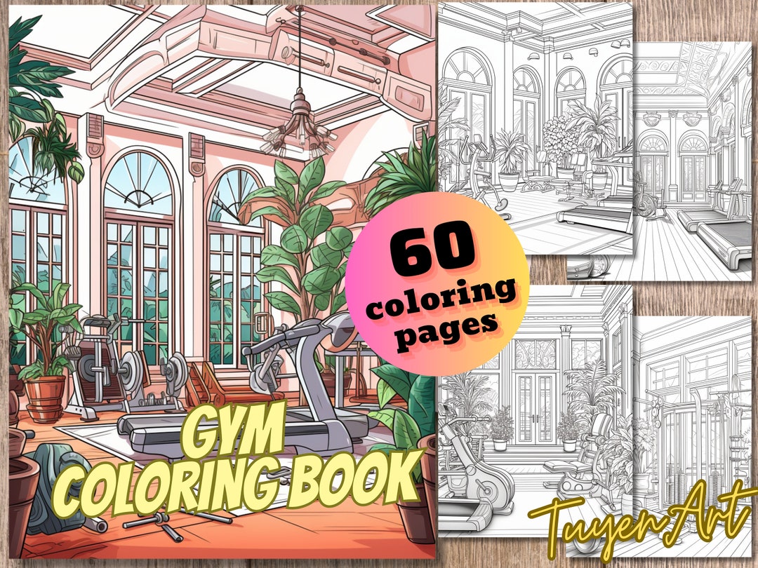 Gym Room Coloring Book, Fitness House Interior Design, File PDF ...