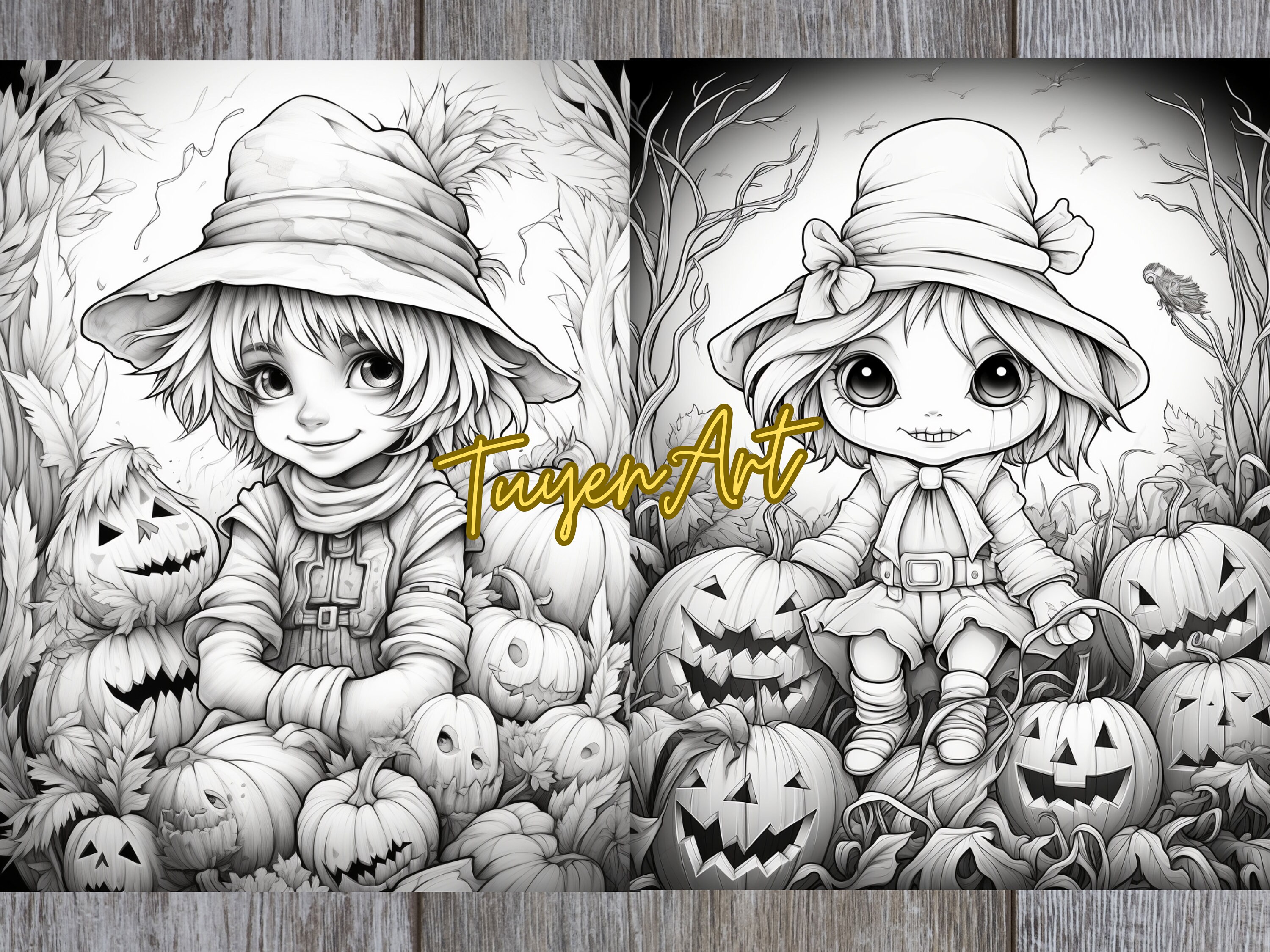 Cute Scarecrows Coloring Book, Halloween Coloring Pages, Fall Cute ...