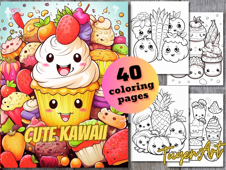 Cute Kawaii Coloring Book, Kawaii Summer Desserts Coloring Pages ...