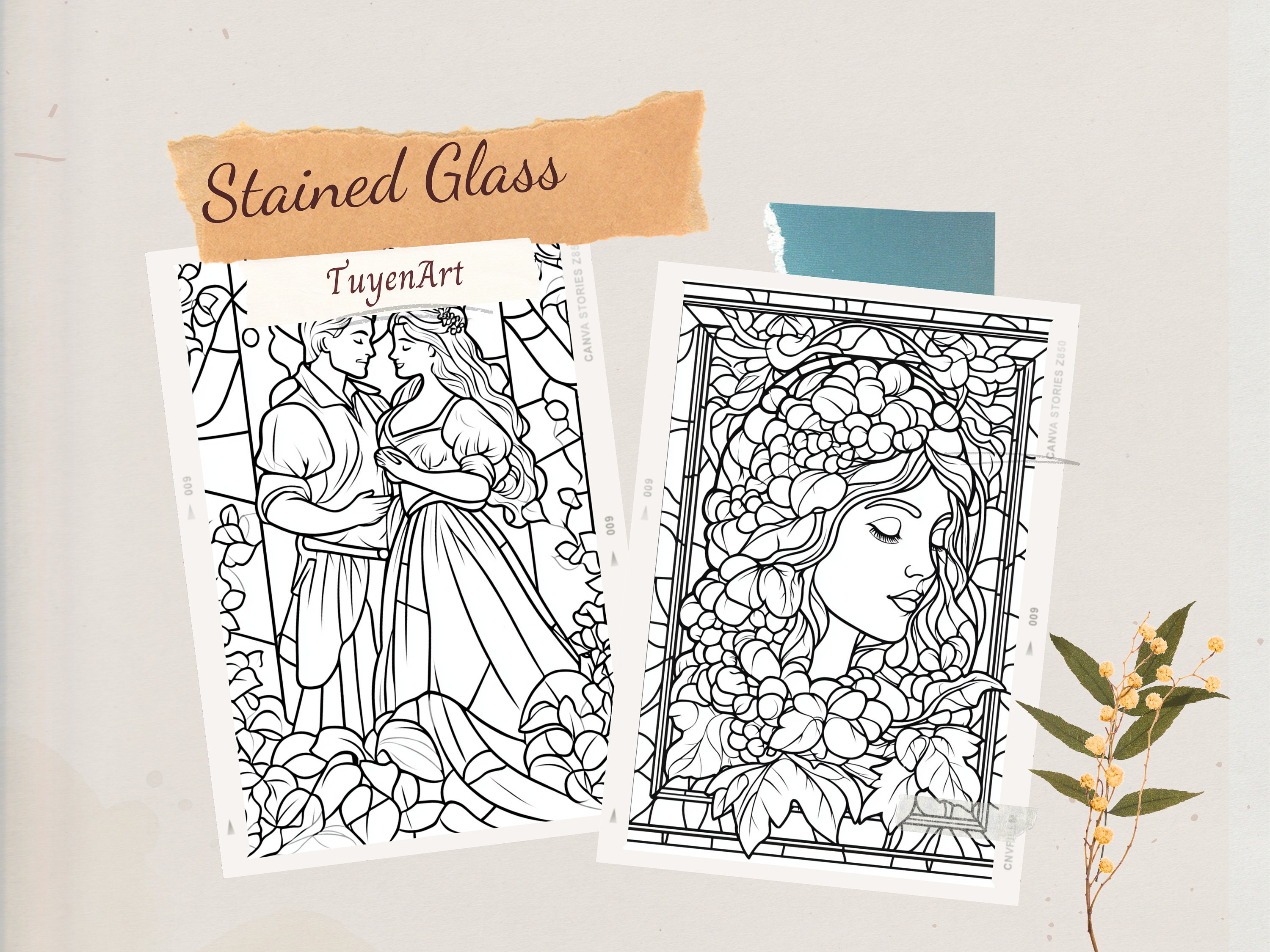 Stained Glass Coloring Book, Glass Style Coloring Pages Compilation ...
