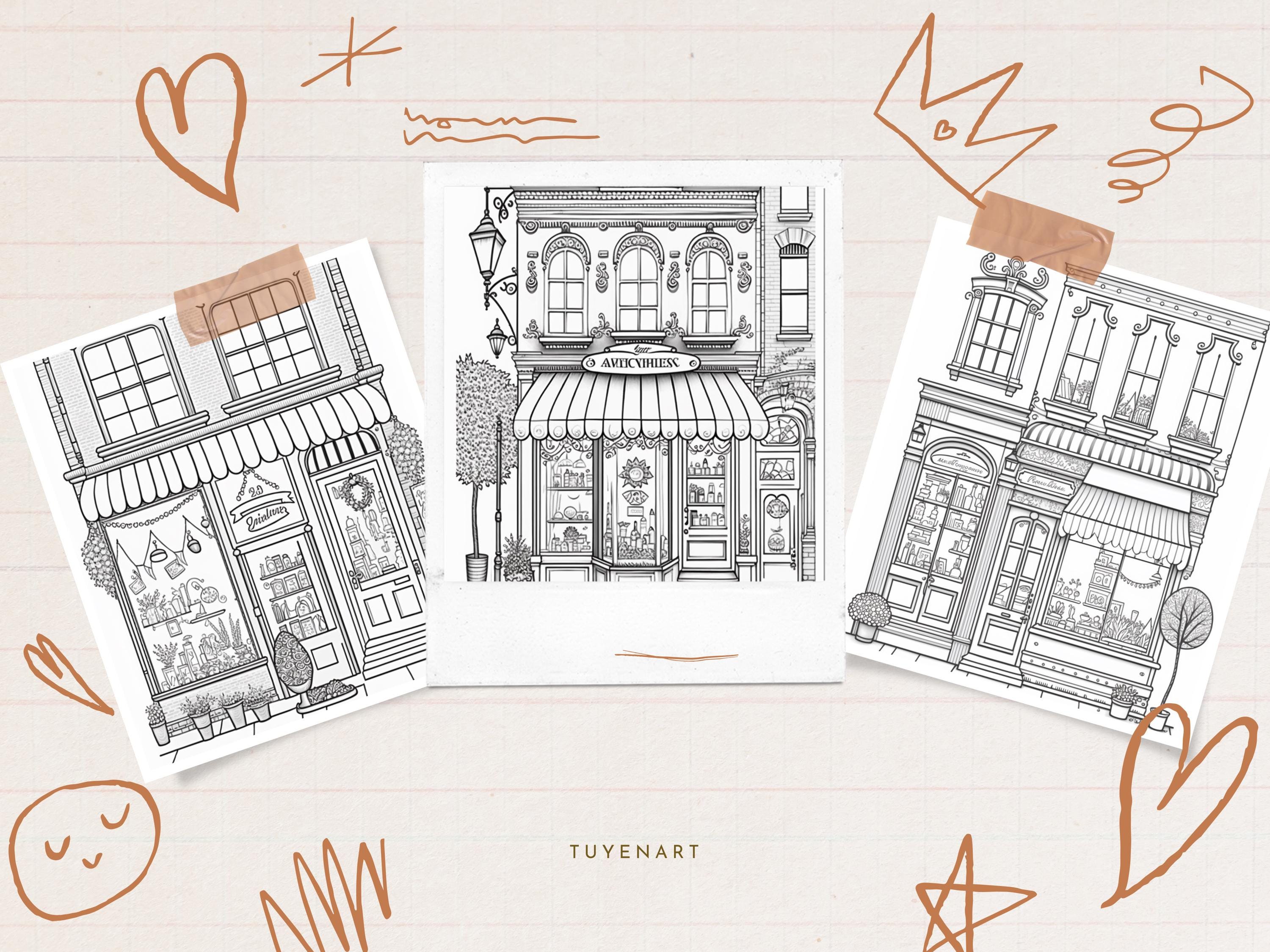 Whimsical Store Fronts Coloring Book, Shopfronts Coloring Page ...
