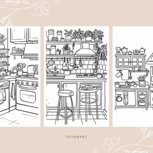 Cozy Kitchen Coloring Book, Interior Design Coloring Pages, Cute ...