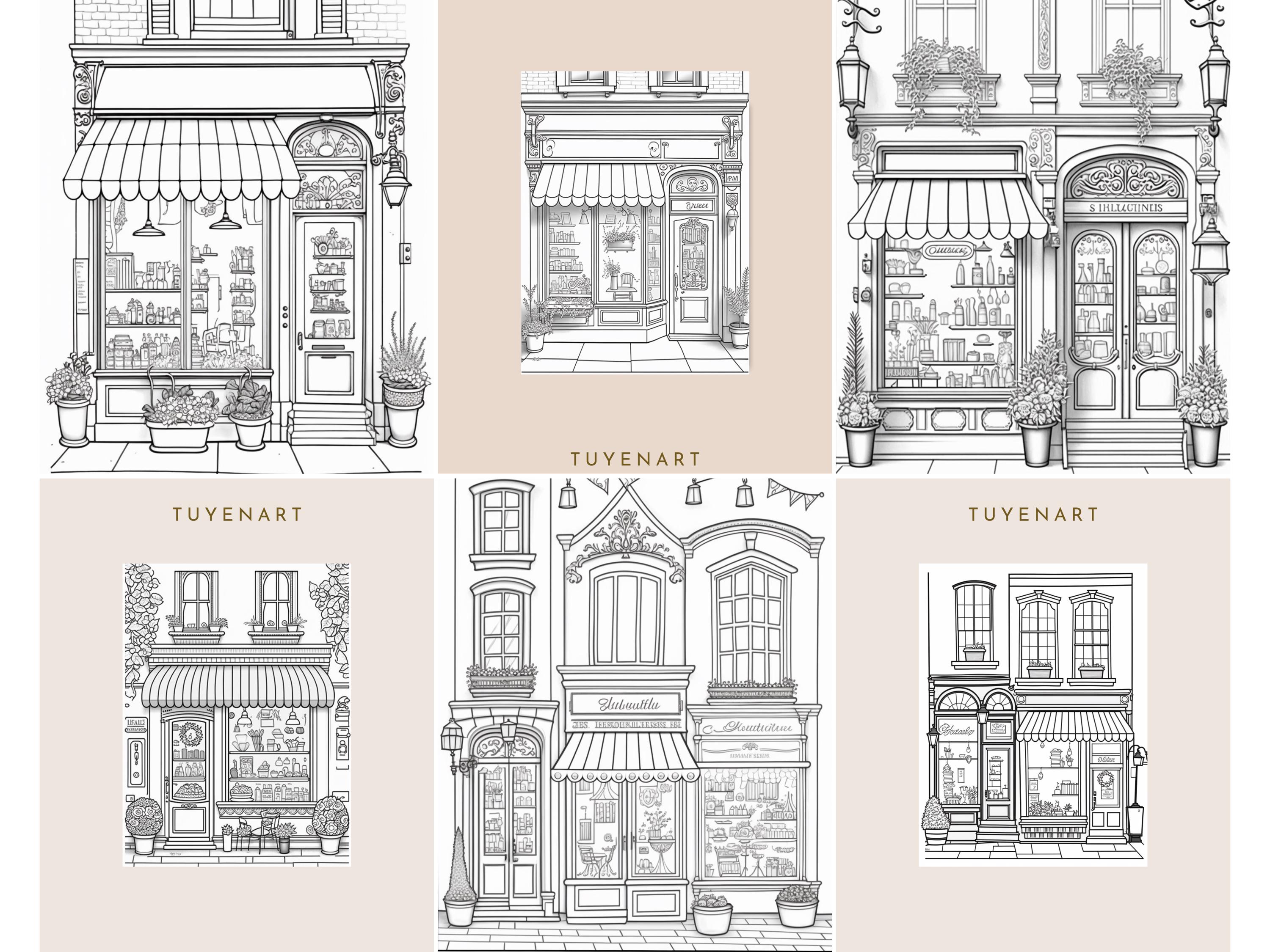 Whimsical Store Fronts Coloring Book, Shopfronts Coloring Page ...