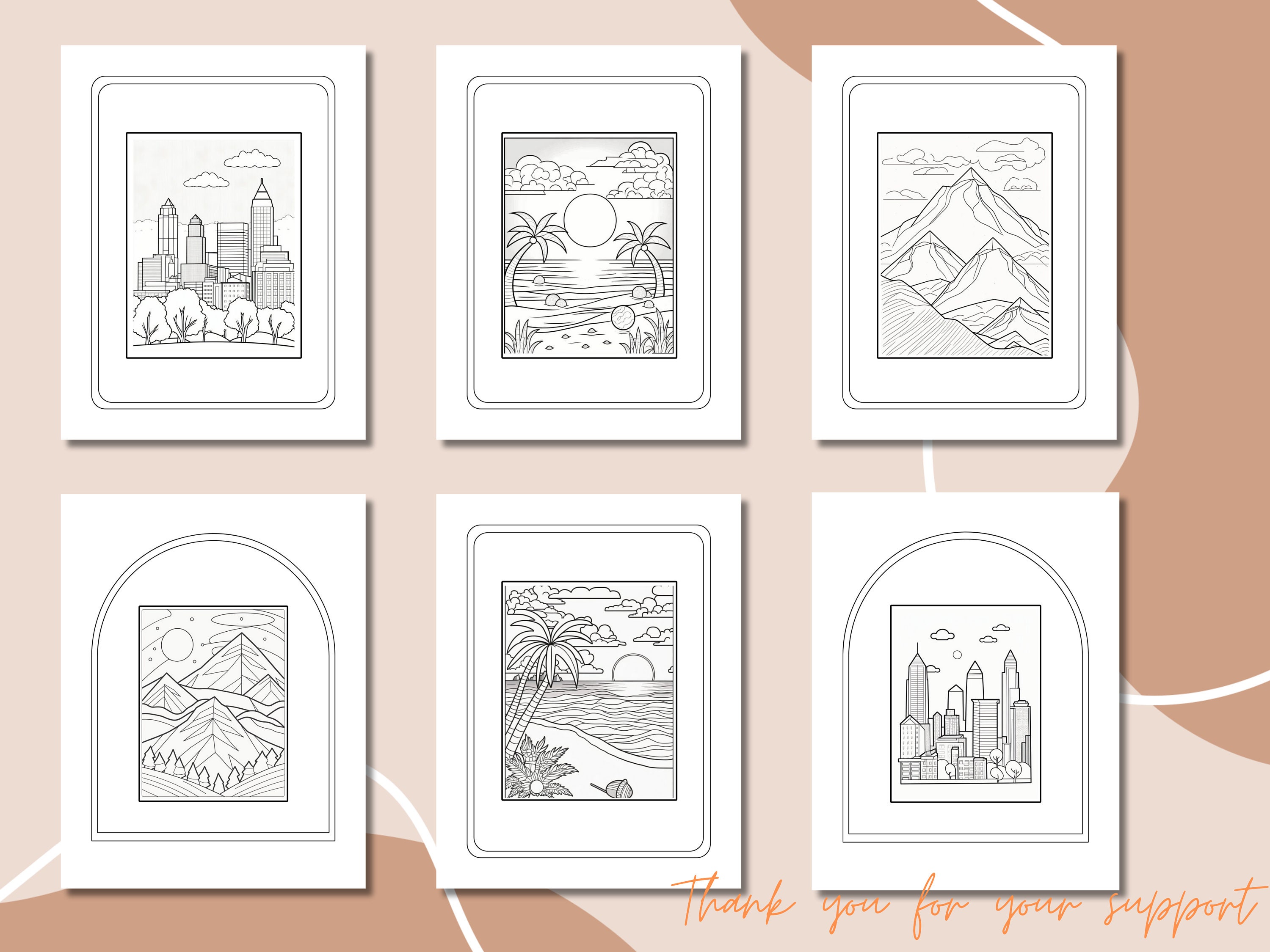 Minimalist Scenery Coloring Book, Adult Coloring Book Printable, Boho ...