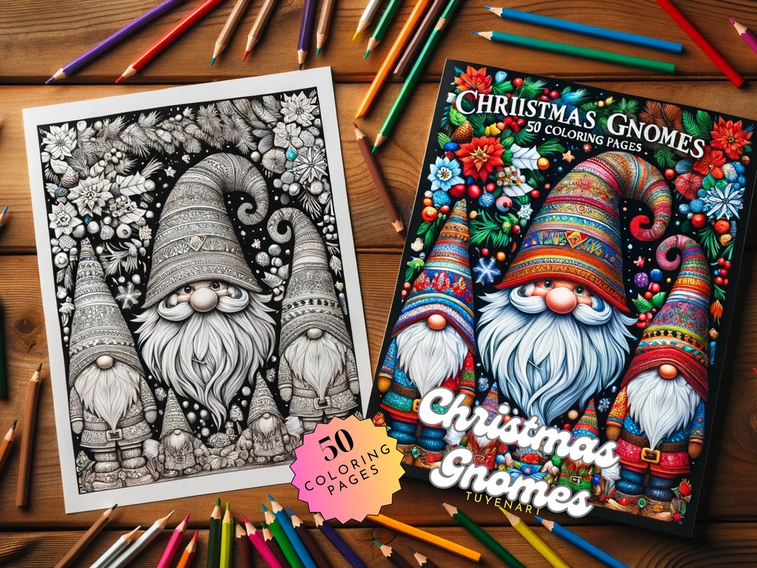 Christmas Gnomes Coloring Book, Xmas Gnome Coloring Pages, Grayscale ...