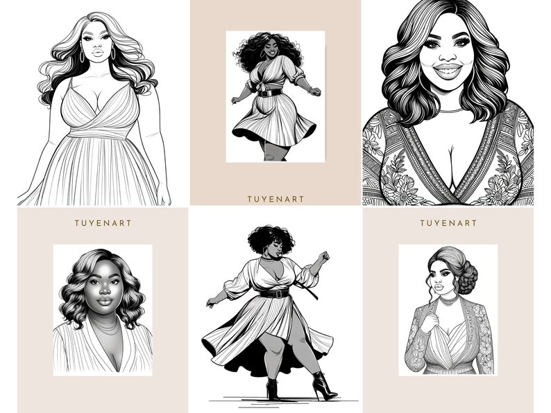 African Curvy Beauties Coloring Book, A Fashion Coloring Page for Women ...