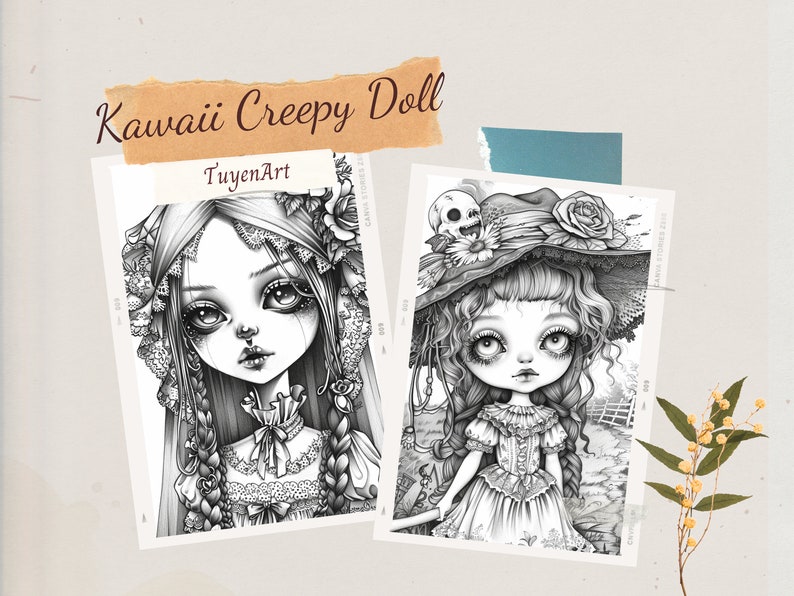 Kawaii Creepy Doll Coloring Book, Halloween Coloring Pages, Gothic Doll ...