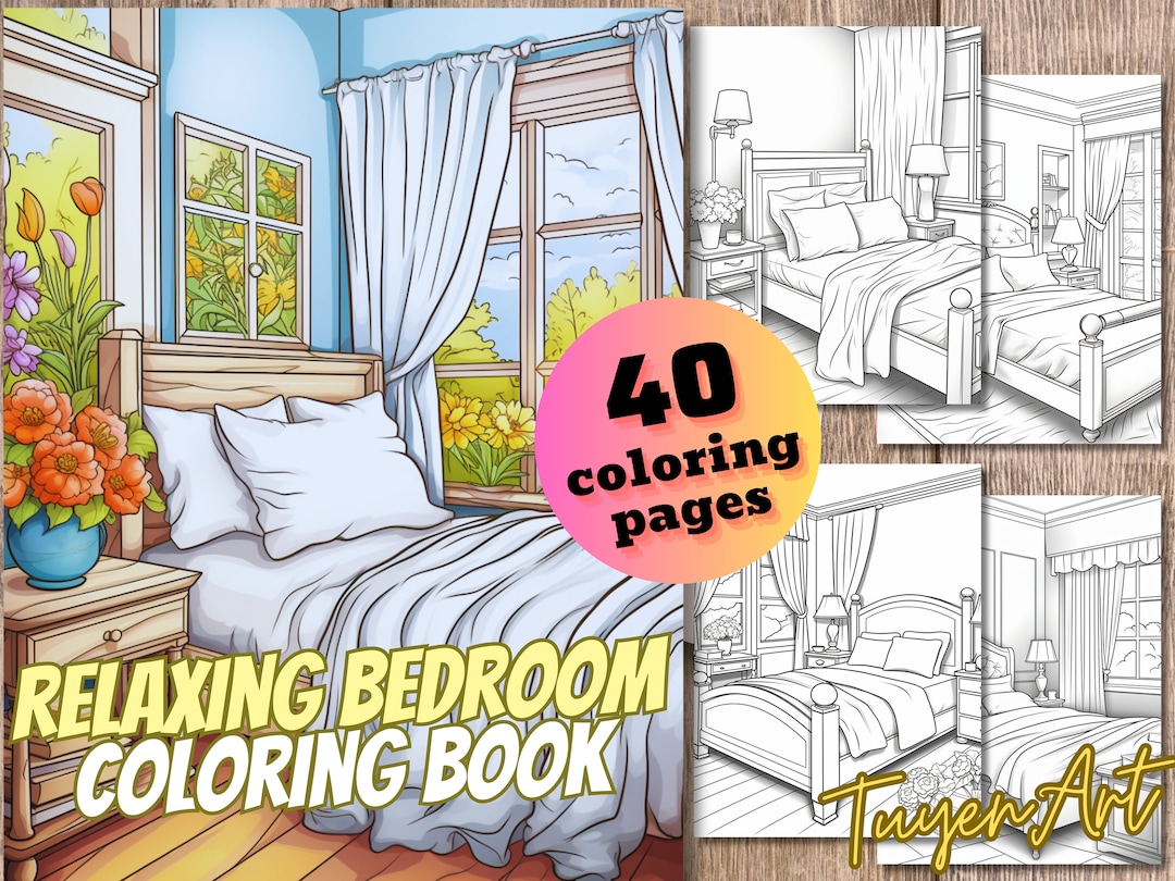 Relaxing Bedroom Coloring Book, Modern & Minimal Interior Design, House ...