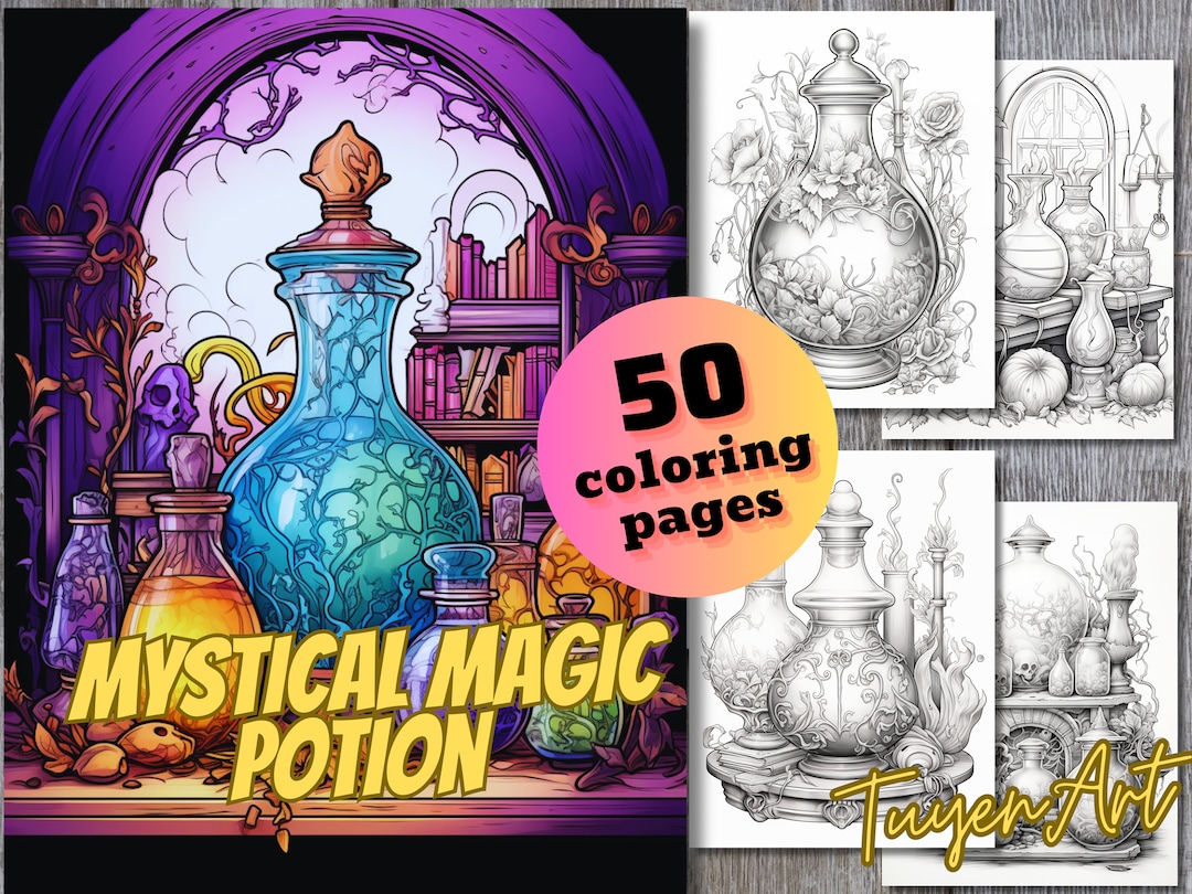 Mystical Magic Potion Coloring Book, Coloring Pages for Adults + Kids ...