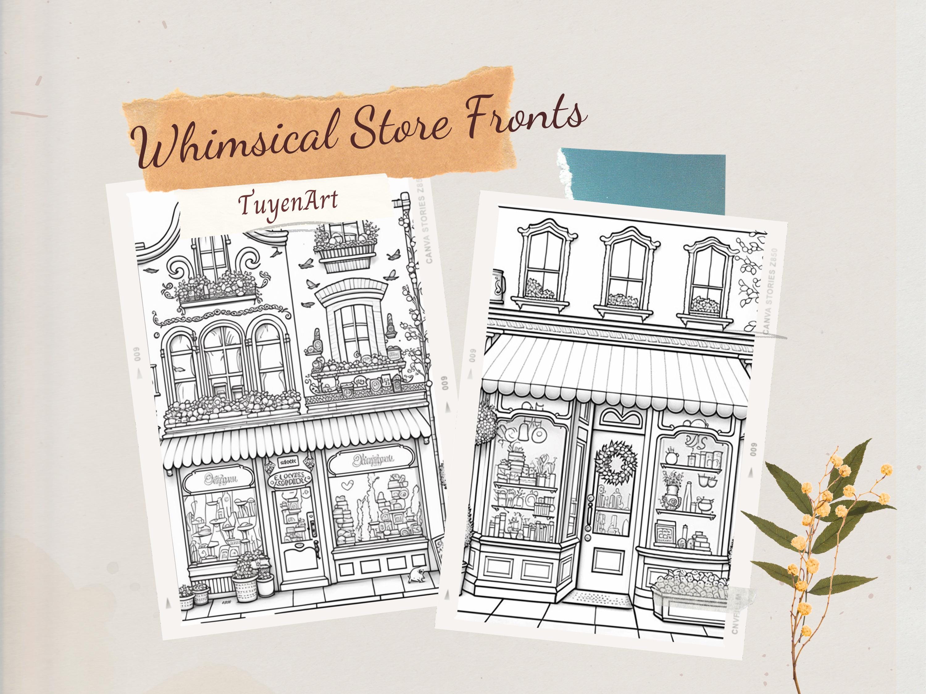 Whimsical Store Fronts Coloring Book, Shopfronts Coloring Page ...