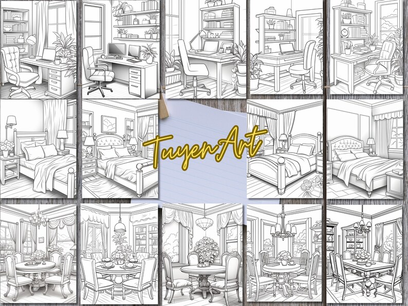 Big Bundle Interior Design Coloring Book Modern & Minimal, Boho and ...