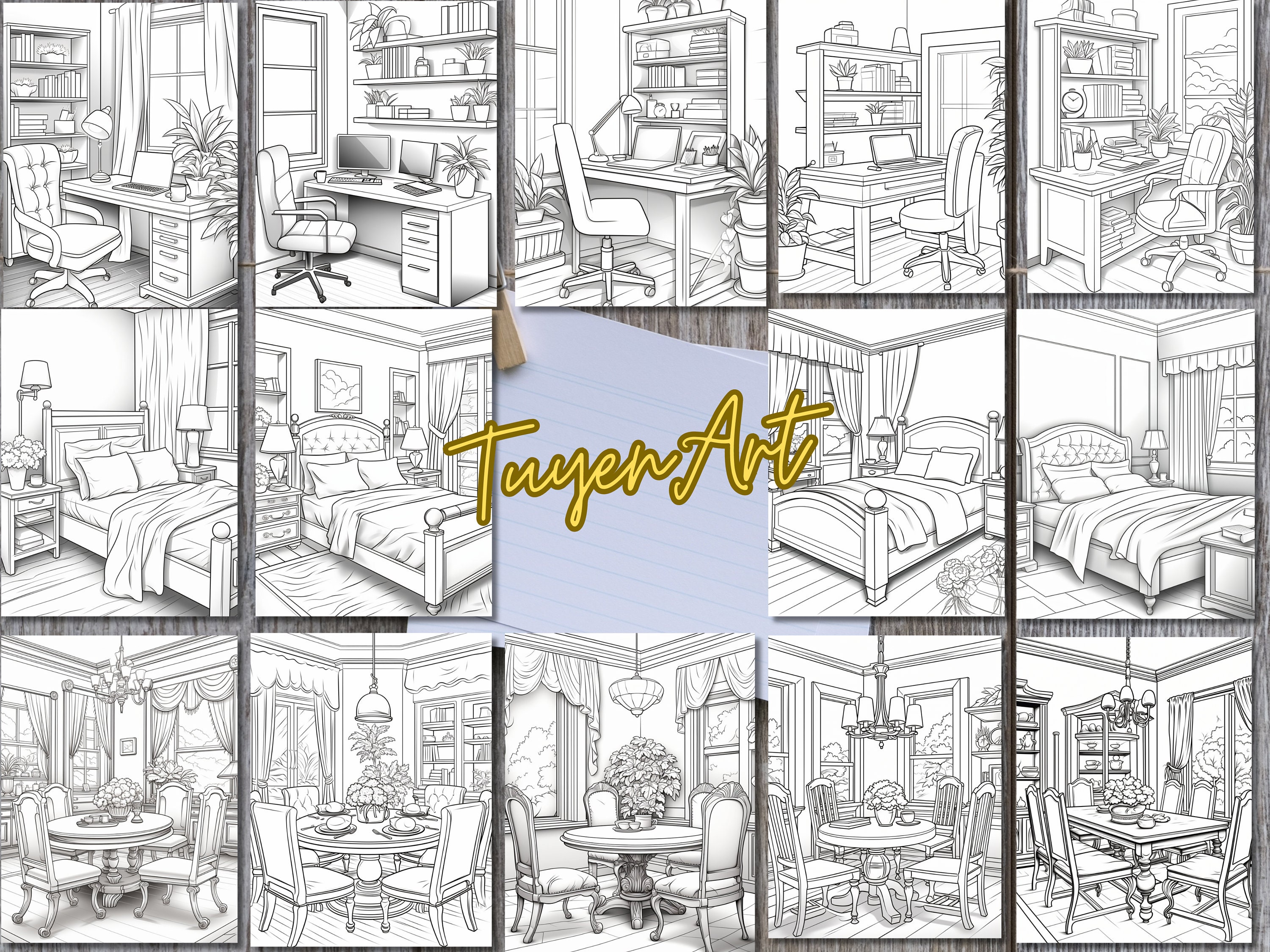 Big Bundle Interior Design Coloring Book Modern & Minimal, Boho and ...