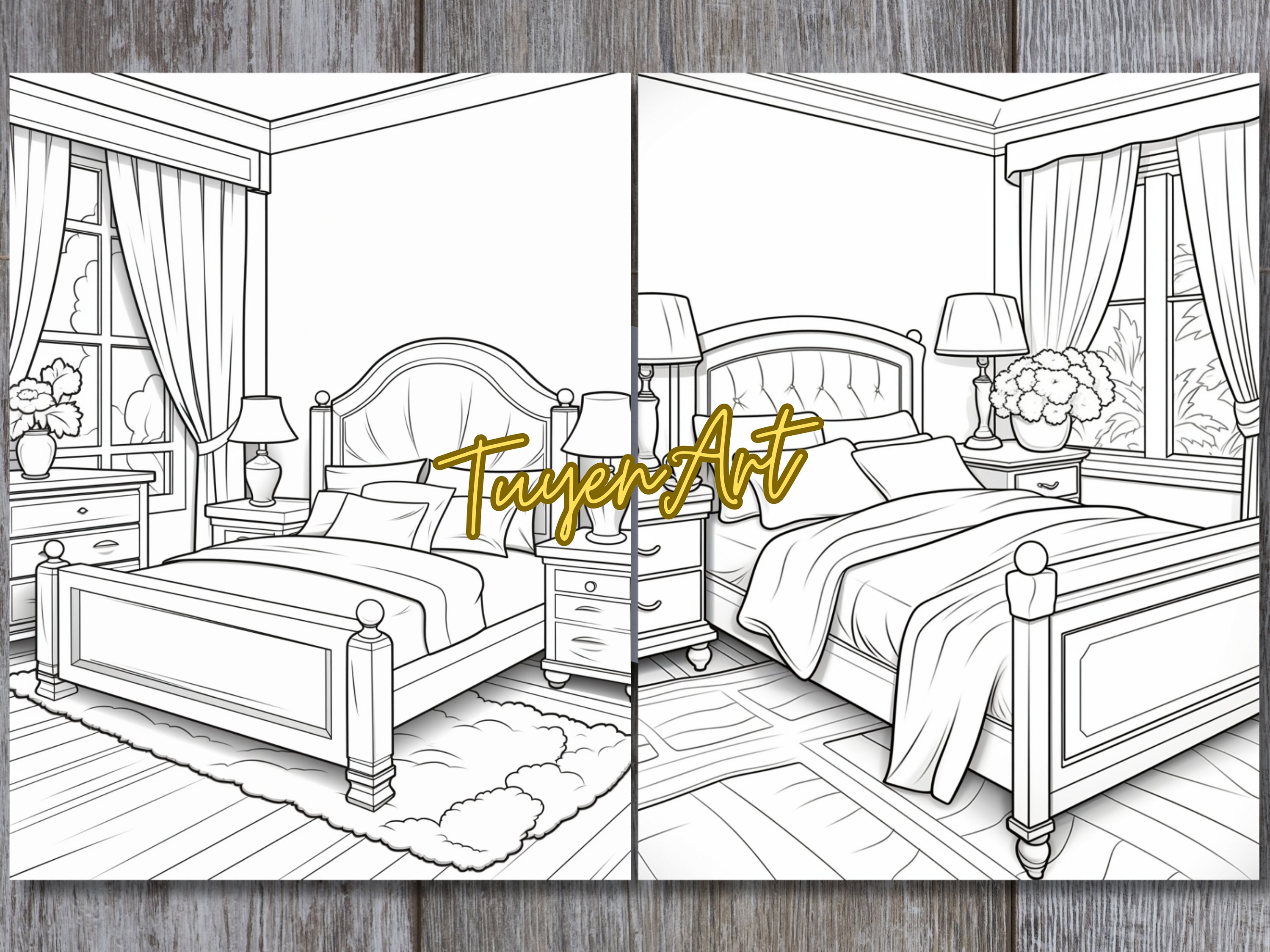 Relaxing Bedroom Coloring Book, Modern & Minimal Interior Design, House ...