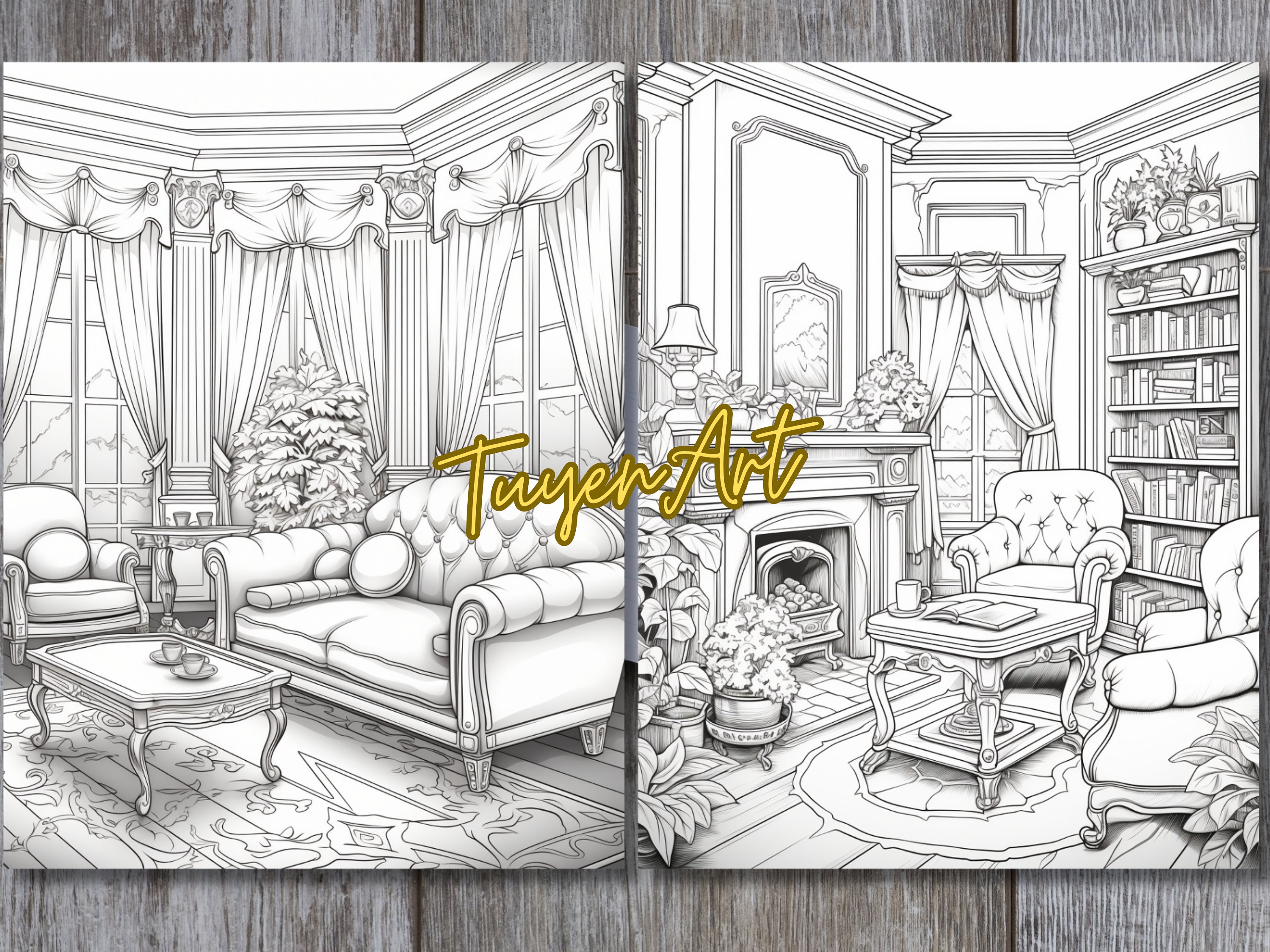 Interior Isometric Coloring Pages, House Isometric Coloring Book, Cozy ...