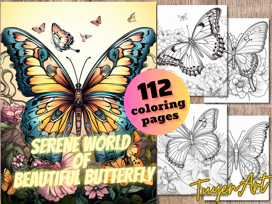 Serene World of Beautiful Butterfly Coloring Book, Adult Coloring Book ...