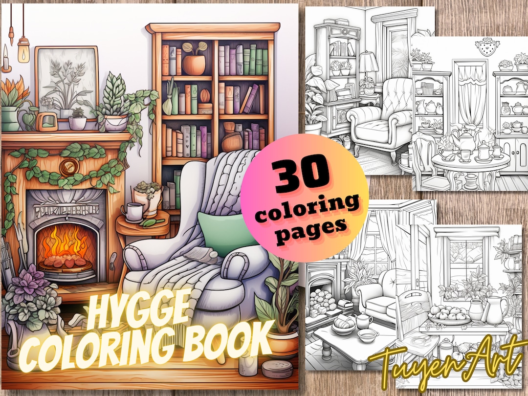 Hygge Coloring Book for Adults, Boho and Nordic Interior Designs, Cozy ...