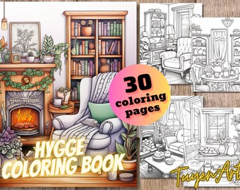 Hygge Coloring Book for Adults Boho and Nordic Interior Designs 30 Cozy ...