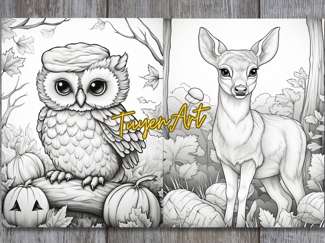 Autumn Animals Coloring Book, Fall Animals Coloring Pages, Autumn Charm ...