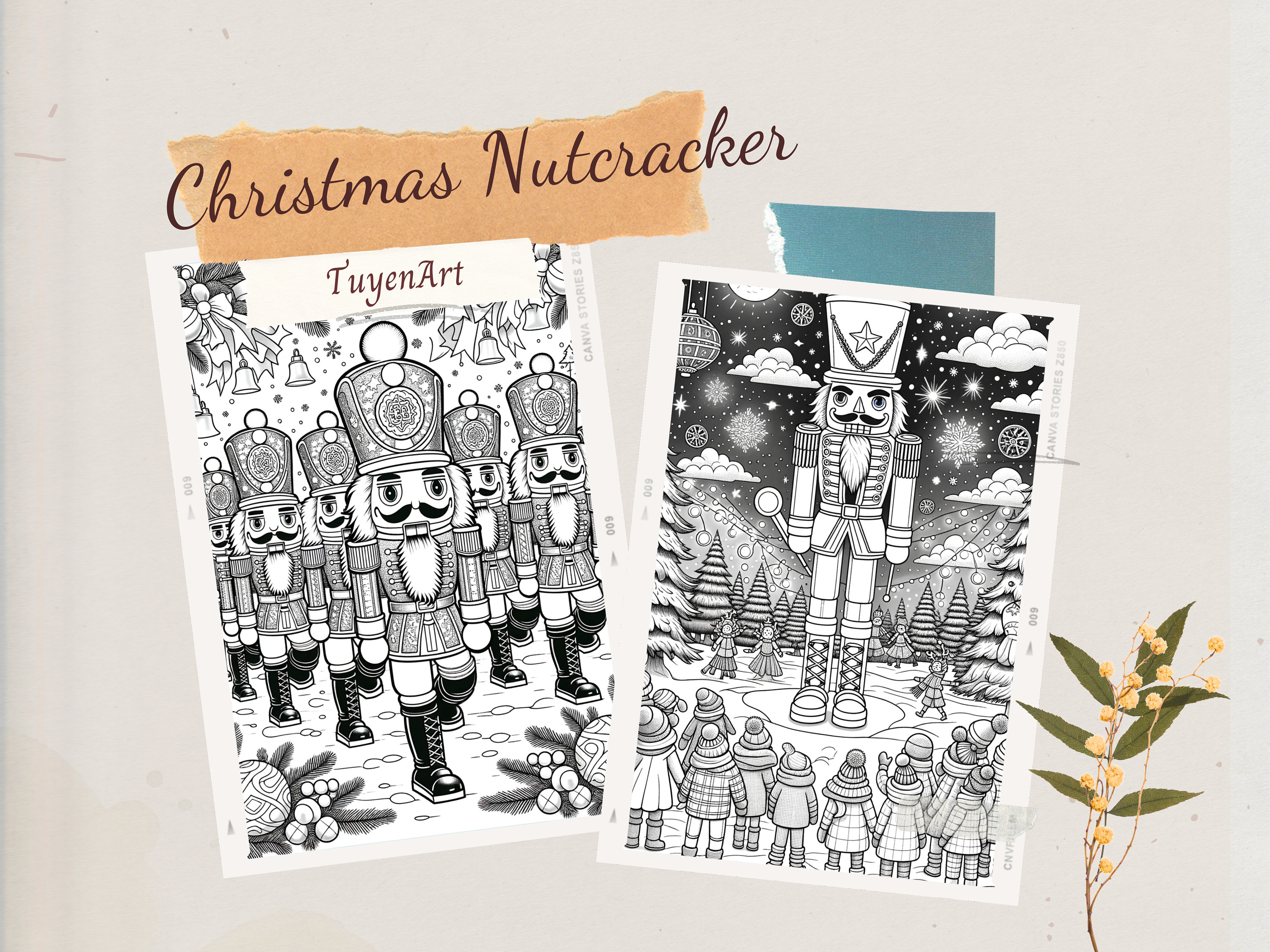 Christmas Nutcracker Coloring Book Xmas Holiday Grayscale - Etsy