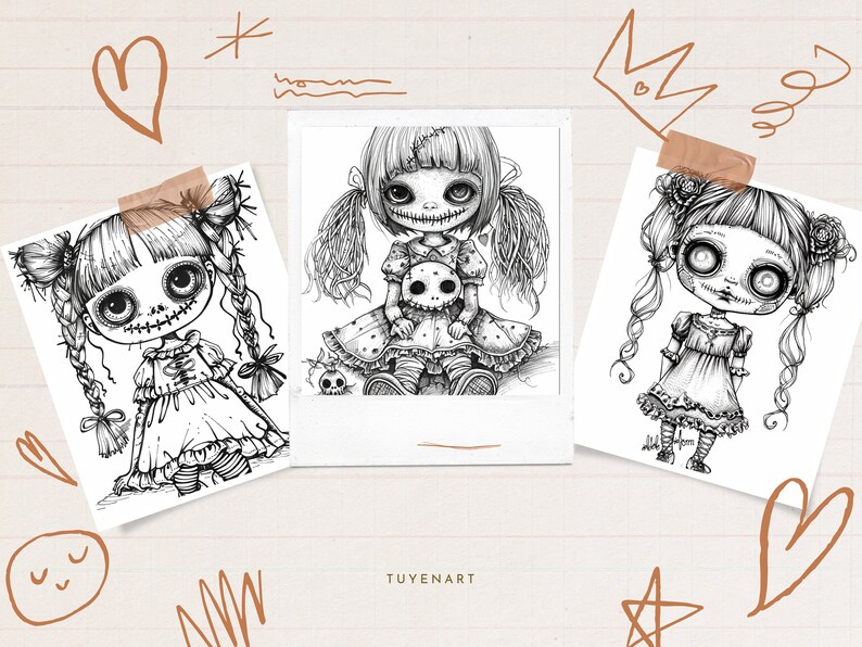 Kawaii Creepy Doll - Vol 2 Coloring Book, Horror Spooky Little Doll ...