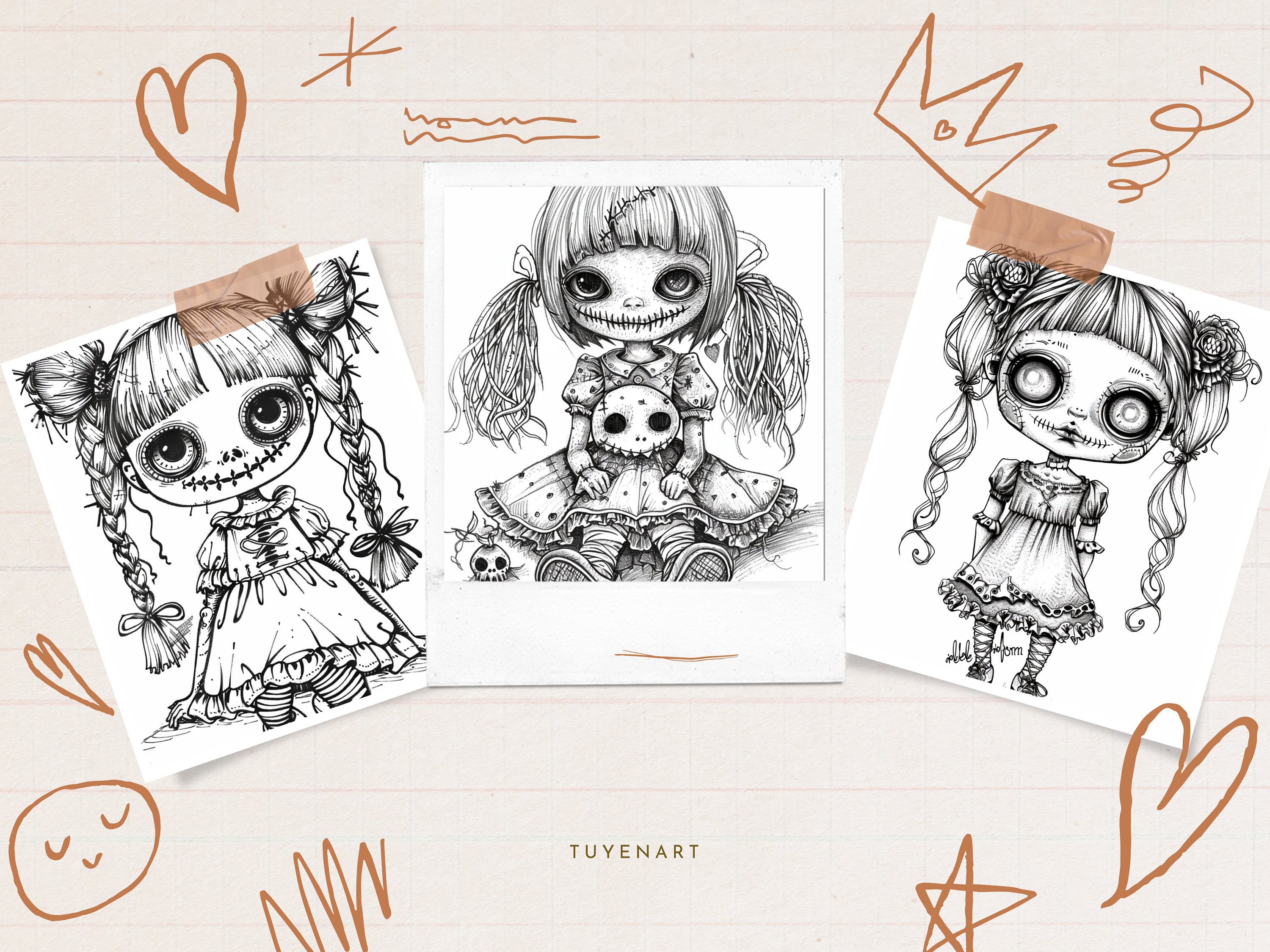 Kawaii Creepy Doll - Vol 2 Coloring Book, Horror Spooky Little Doll ...