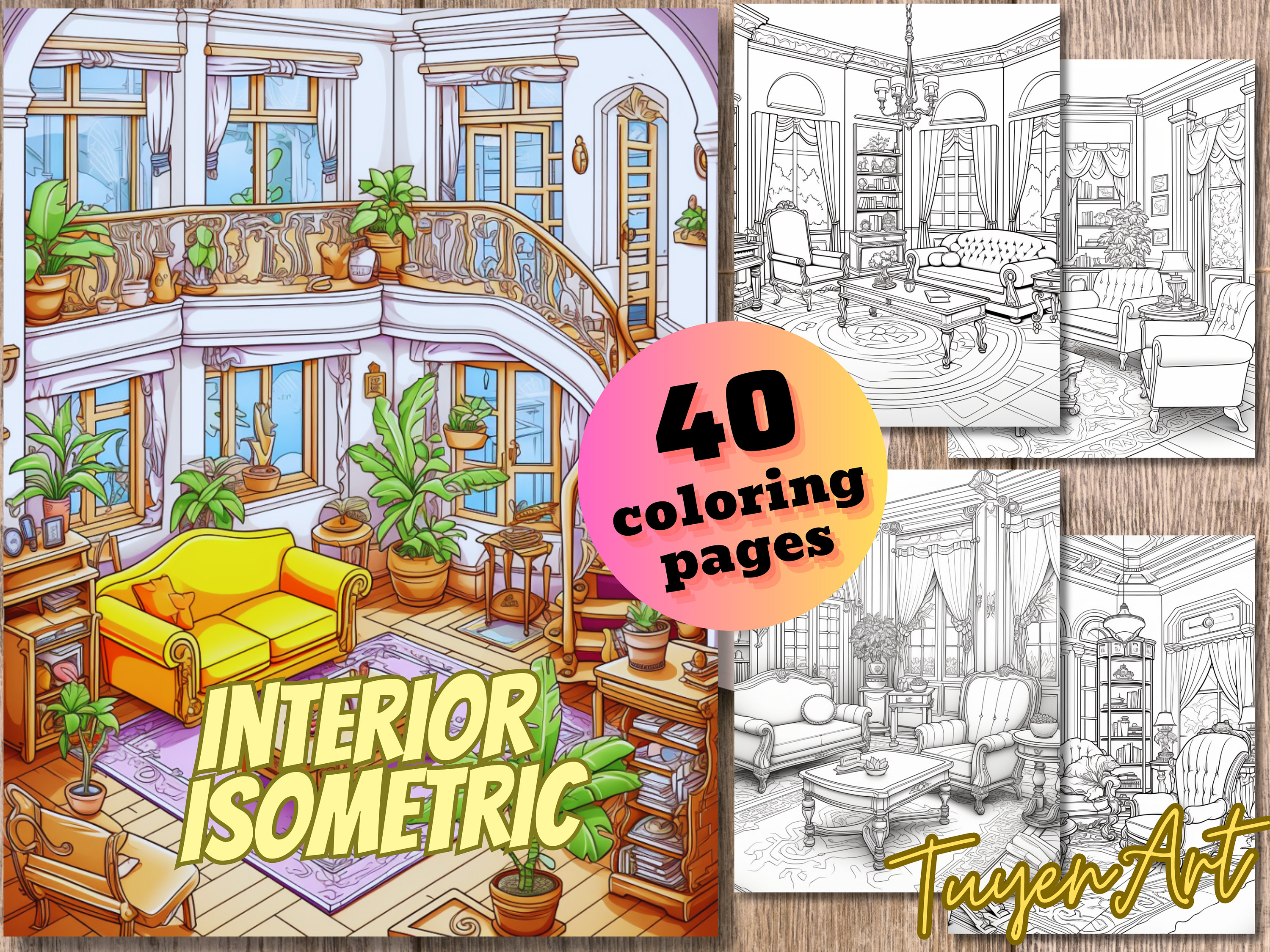 Interior Isometric Coloring Pages, House Isometric Coloring Book, Cozy ...
