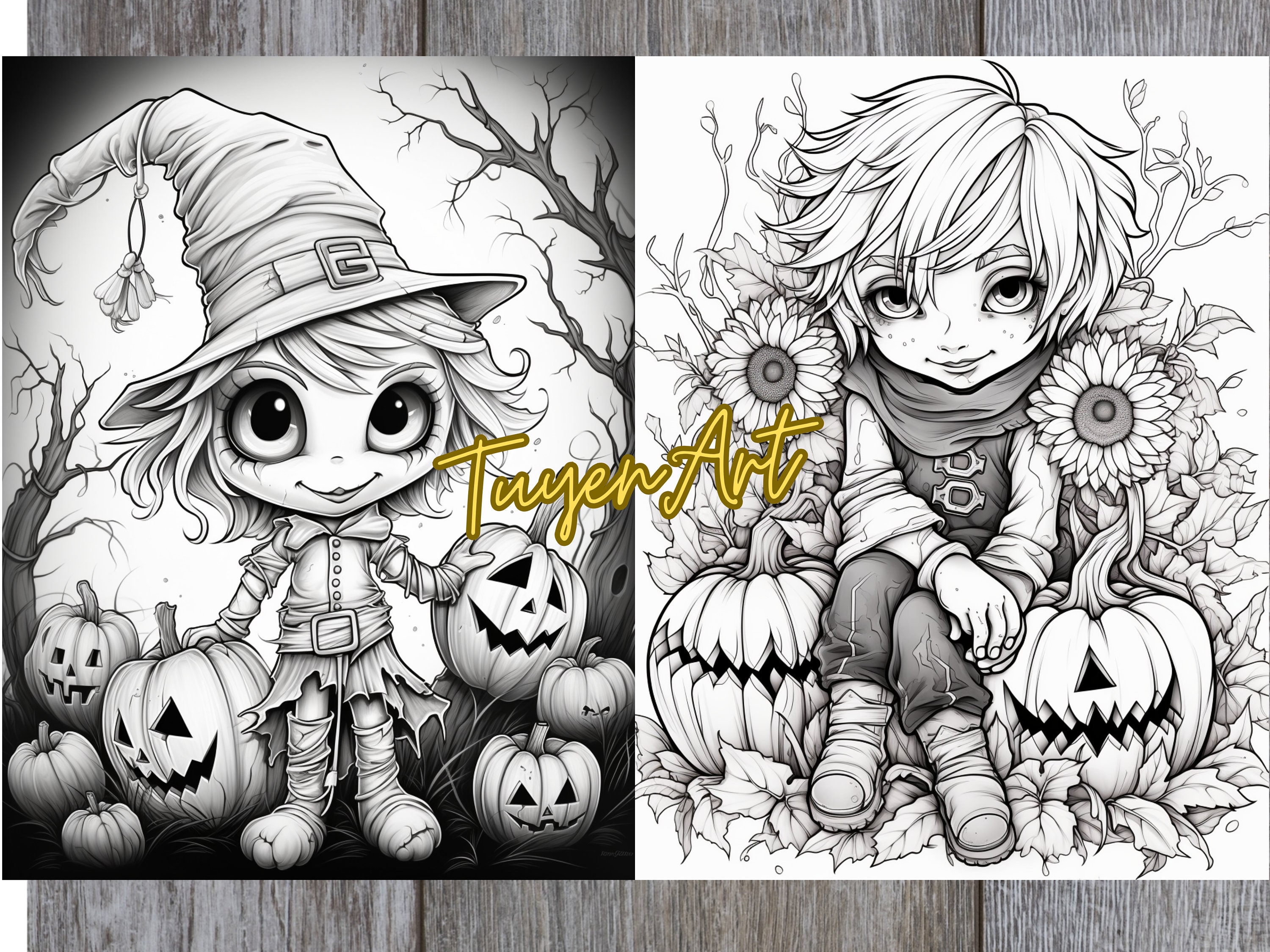 Cute Scarecrows Coloring Book, Halloween Coloring Pages, Fall Cute ...
