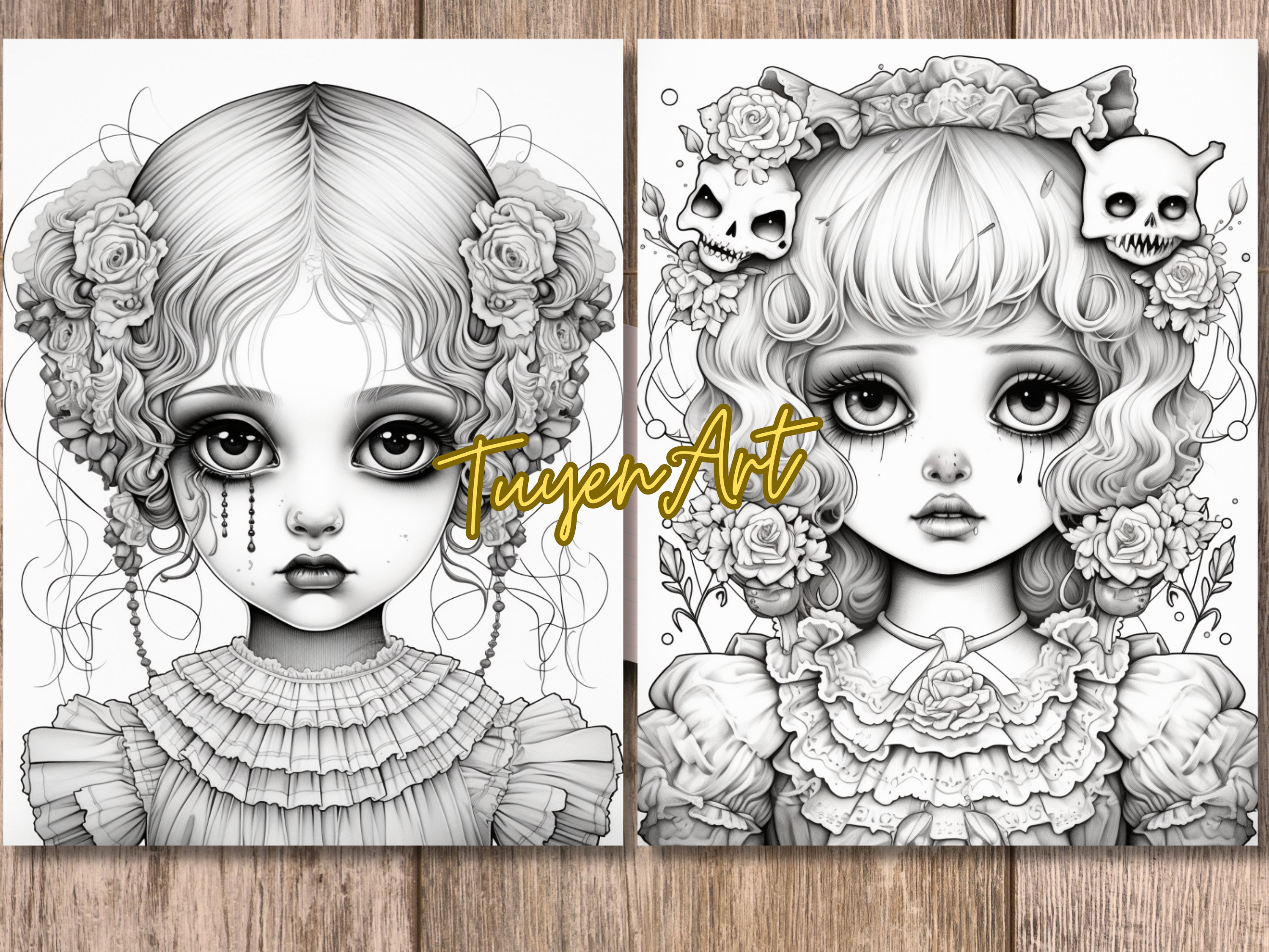 Creepy Kawaii Girls Coloring Book for Kids and Adults, Spooky Coloring ...