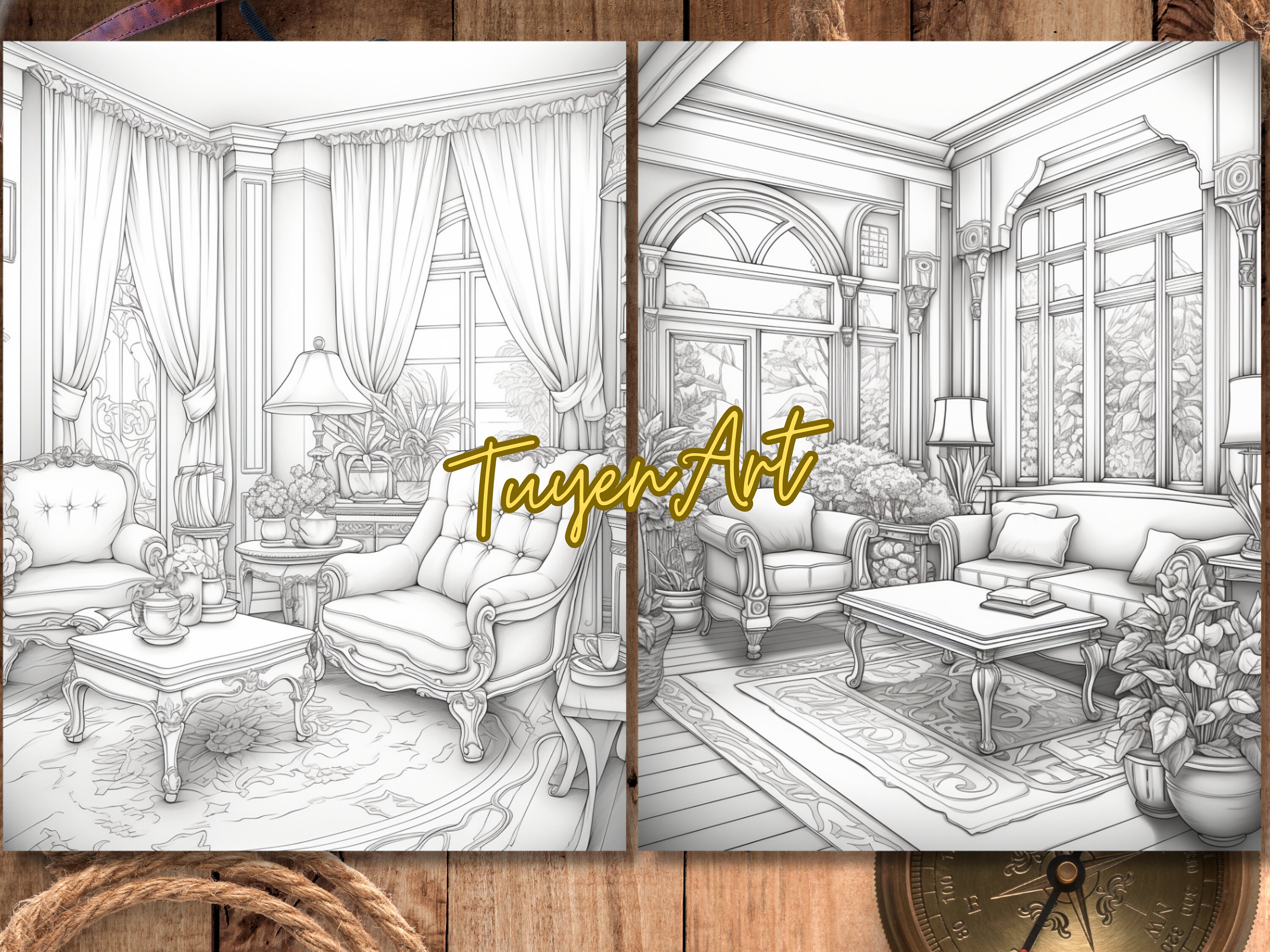 Cute Interior Designs Coloring Book for Adults Boho and - Etsy