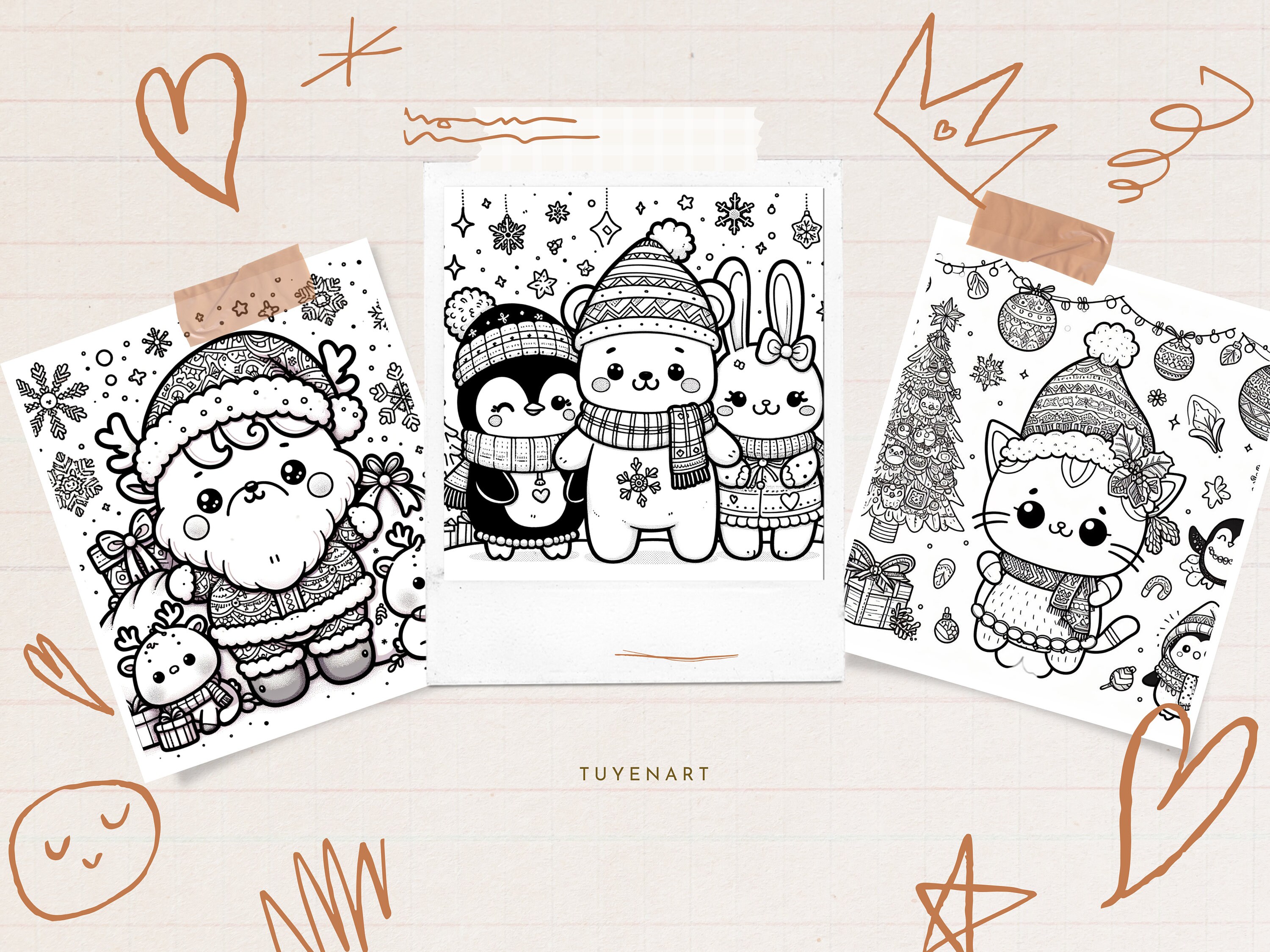 Kawaii Christmas Joy Coloring Book, Kawaii Gifts, Cute Kawaii Christmas ...