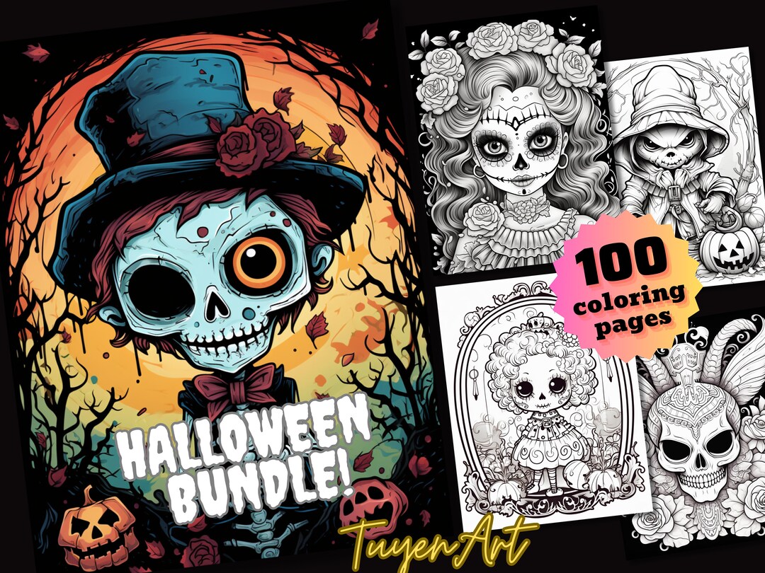 Halloween Bundle Coloring Book, Gothic Creepy, Zombie, Pumpkin, Witch ...