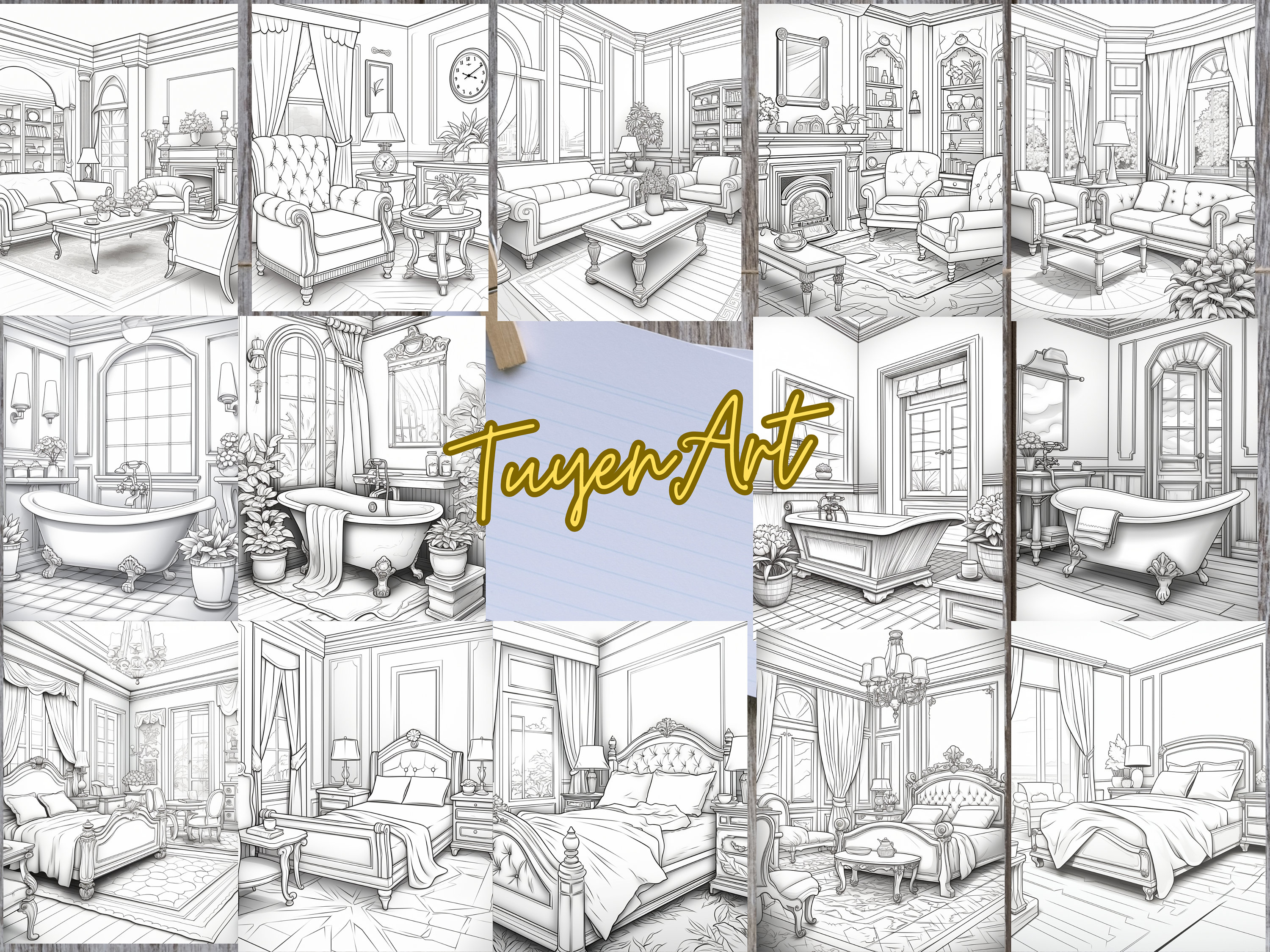 Big Bundle Interior Design Coloring Book Modern & Minimal, Boho and ...