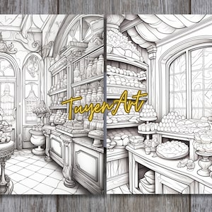 Magical Bakery Coloring Book, Cakes Sweets, Interior Design Coloring ...