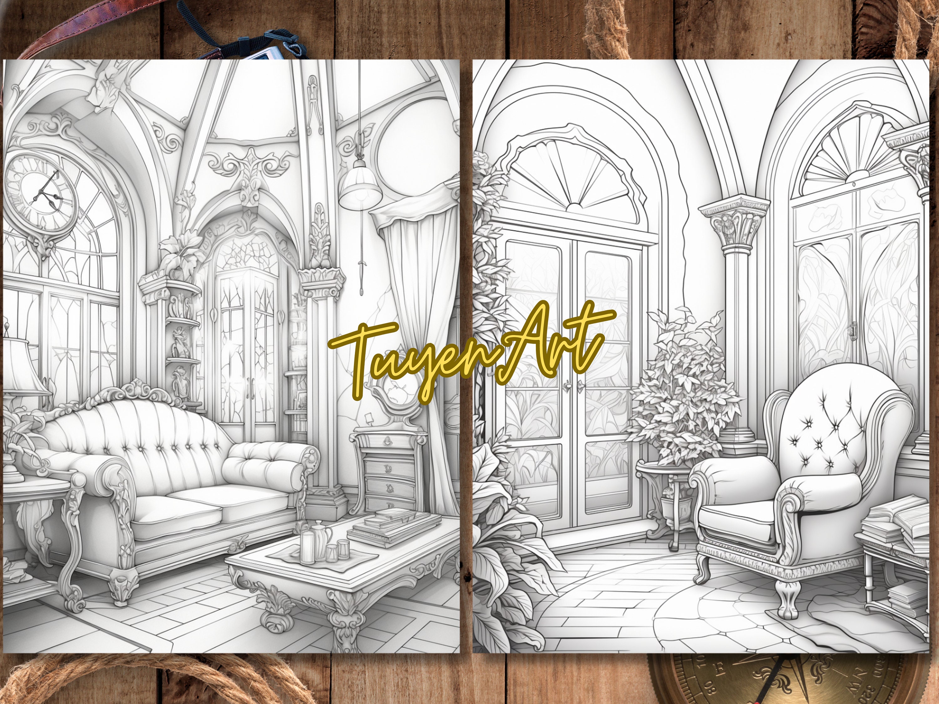 Cute Interior Designs Coloring Book for Adults Boho and - Etsy